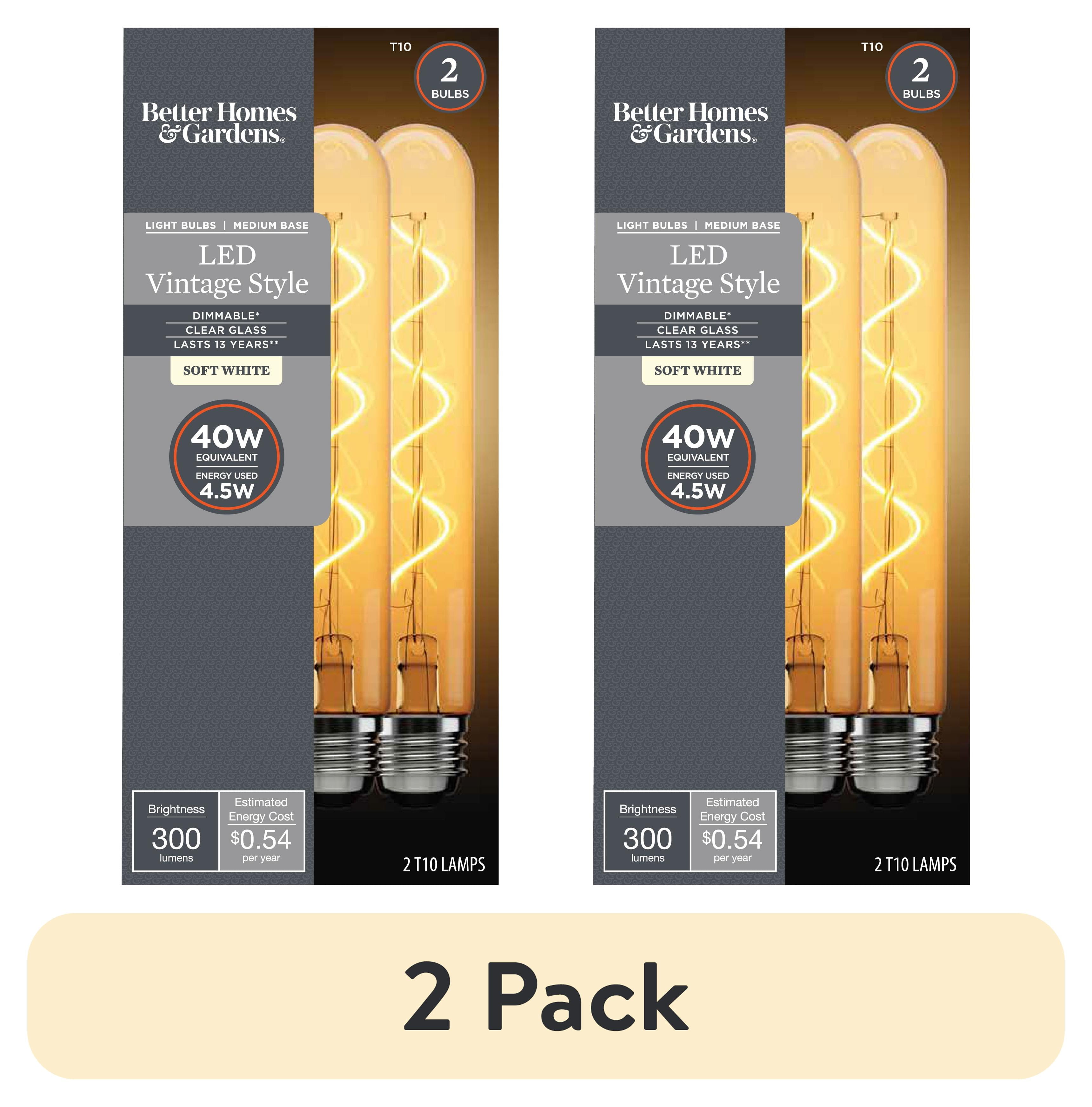 (2 pack) Better Homes & Gardens LED Tube Vintage Bulb, T10 40W, Soft ...