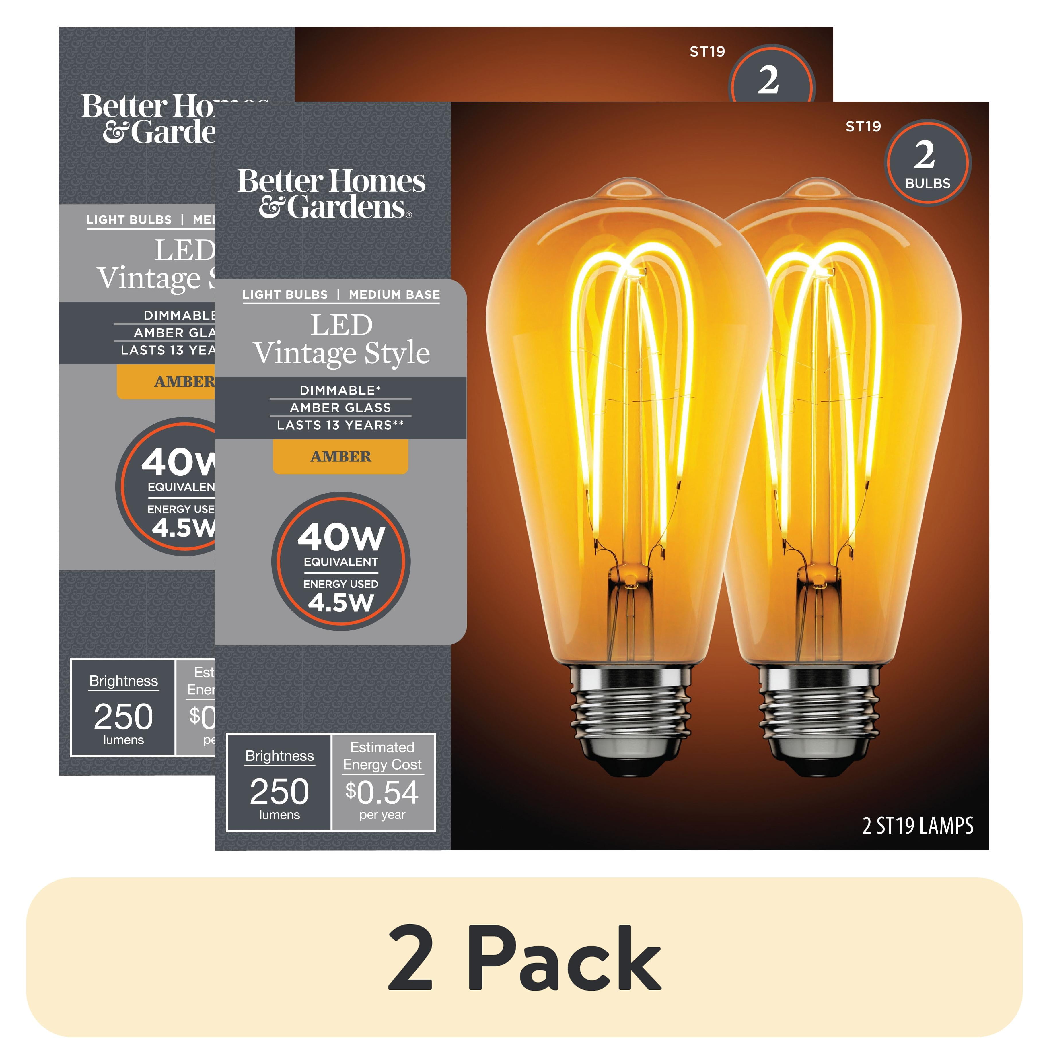 (2 pack) Better Homes & Gardens LED Vintage Light Bulb, ST19 40 W Eqv ...