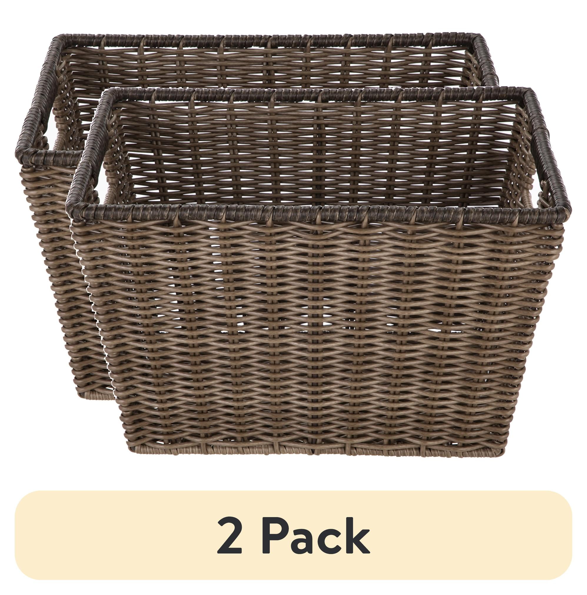 (2 pack) Better Homes & Gardens Large Poly Rattan Storage Basket with ...