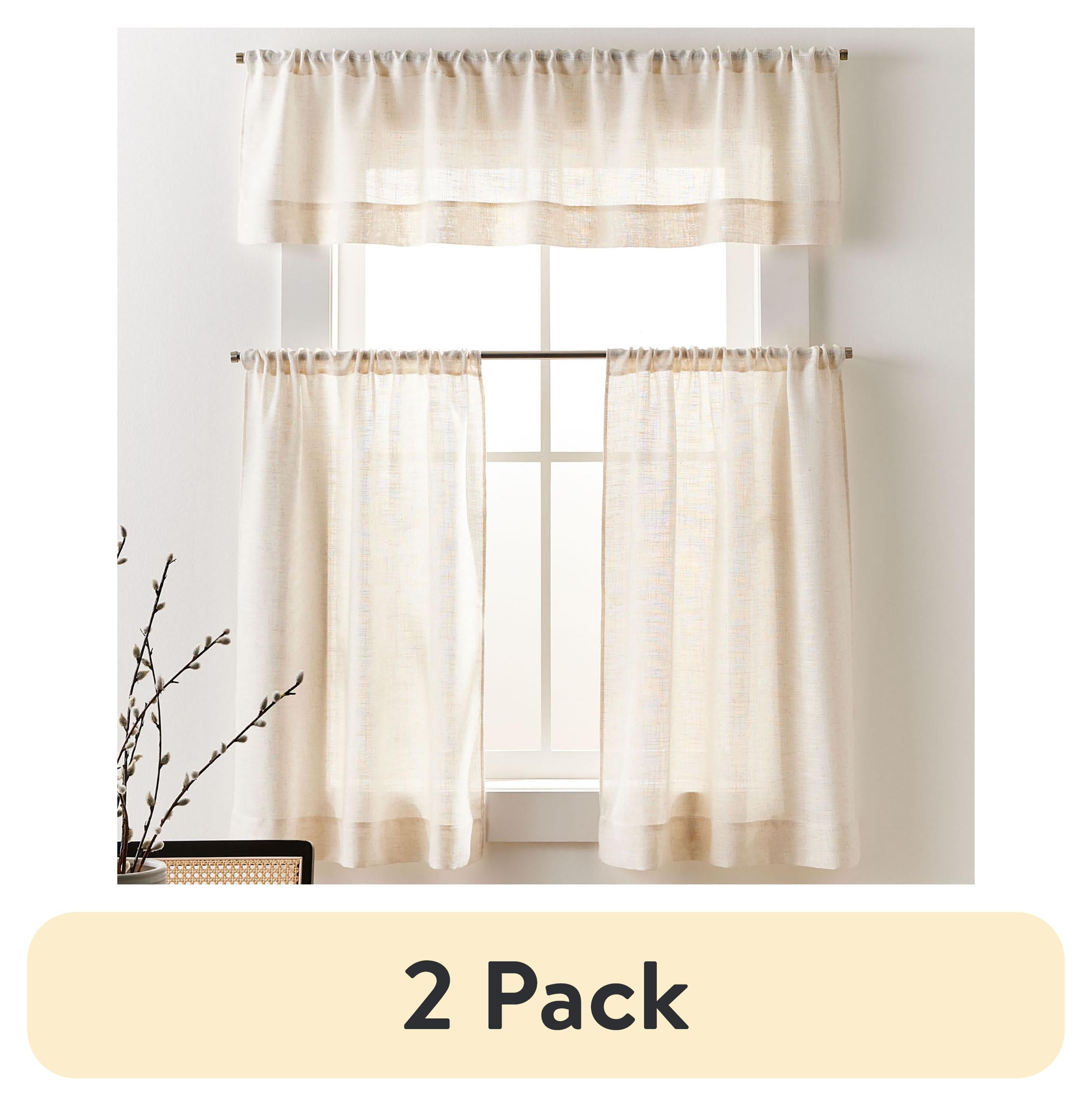 (2 pack) Better Homes & Gardens Linen Blend Light Filtering Rod Pocket Kitchen Curtain Tiers and ...