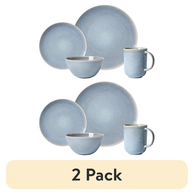 (2 pack) Better Homes & Gardens- Linette Blue Round Stoneware 16-Piece ...
