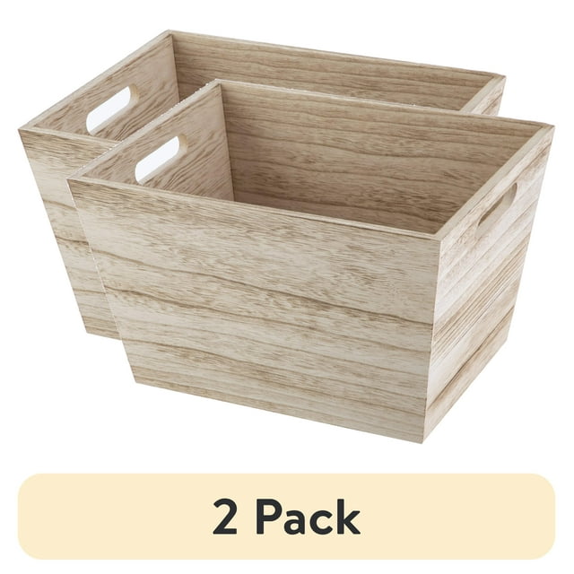 (2 pack) Better Homes & Gardens Medium Natural Wood Storage Bin ...