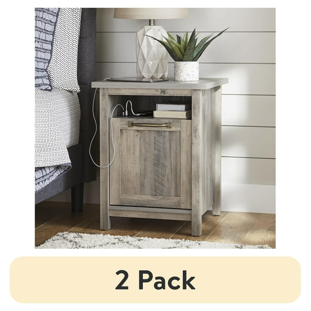 (2 pack) Better Homes & Gardens Modern Farmhouse USB Nightstand, Rustic ...