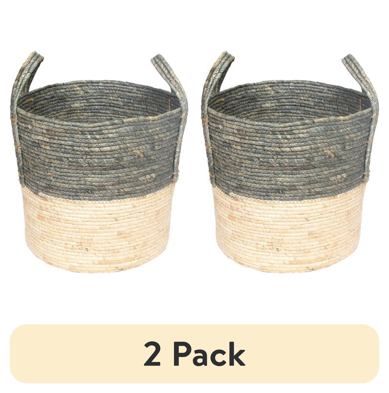(2 pack) Better Homes & Gardens Natural Maize Colored Stripe Basket, Basket, Blue Gray, Extra ...