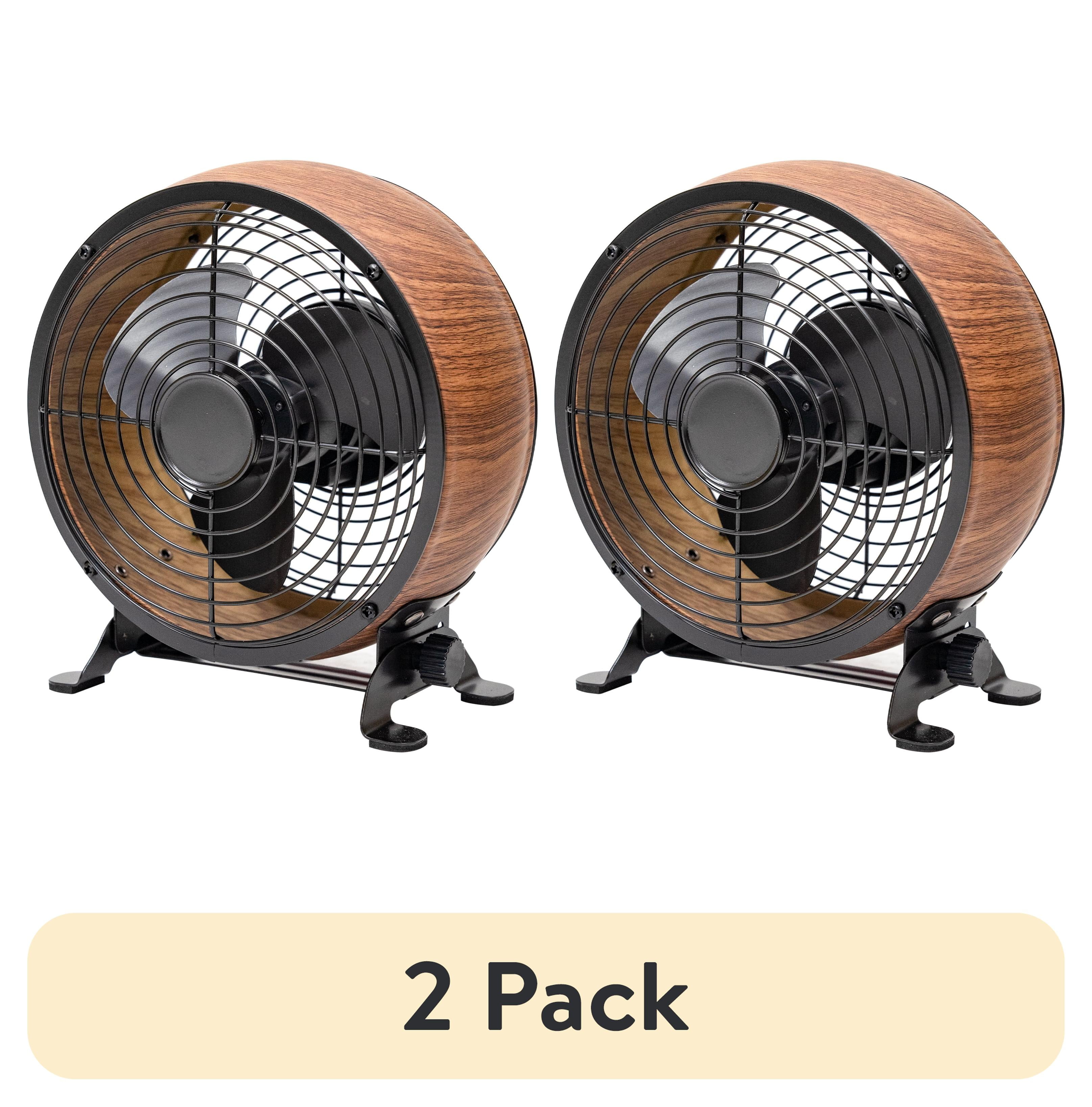 (2 pack) Better Homes & Gardens New Retro 5 in Drum Fan with Wood Grain Color & Adjustable Tilt ...