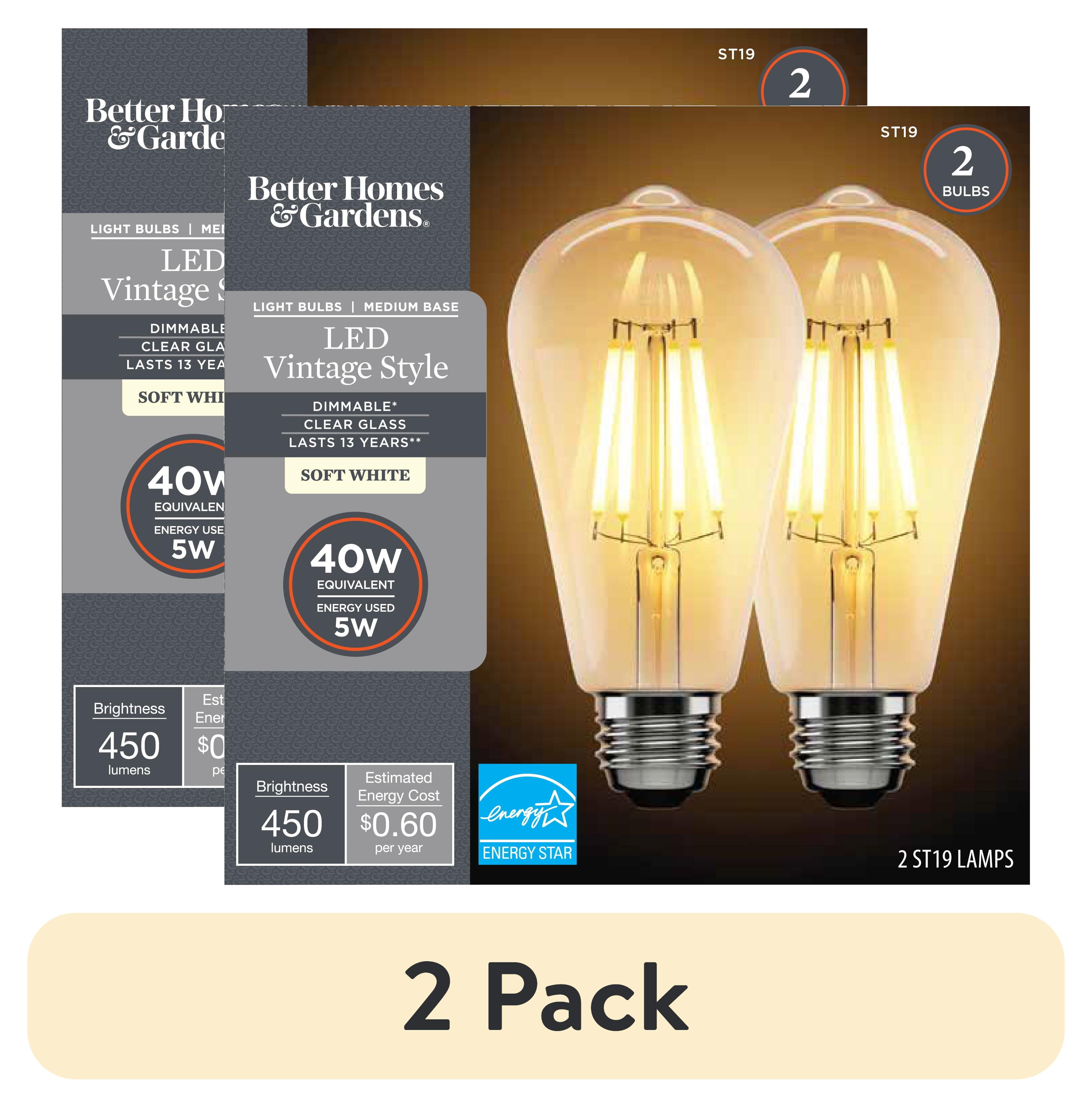 (2 pack) Better Homes & Gardens ST19 Vintage LED Light Bulb, 40 Watt ...
