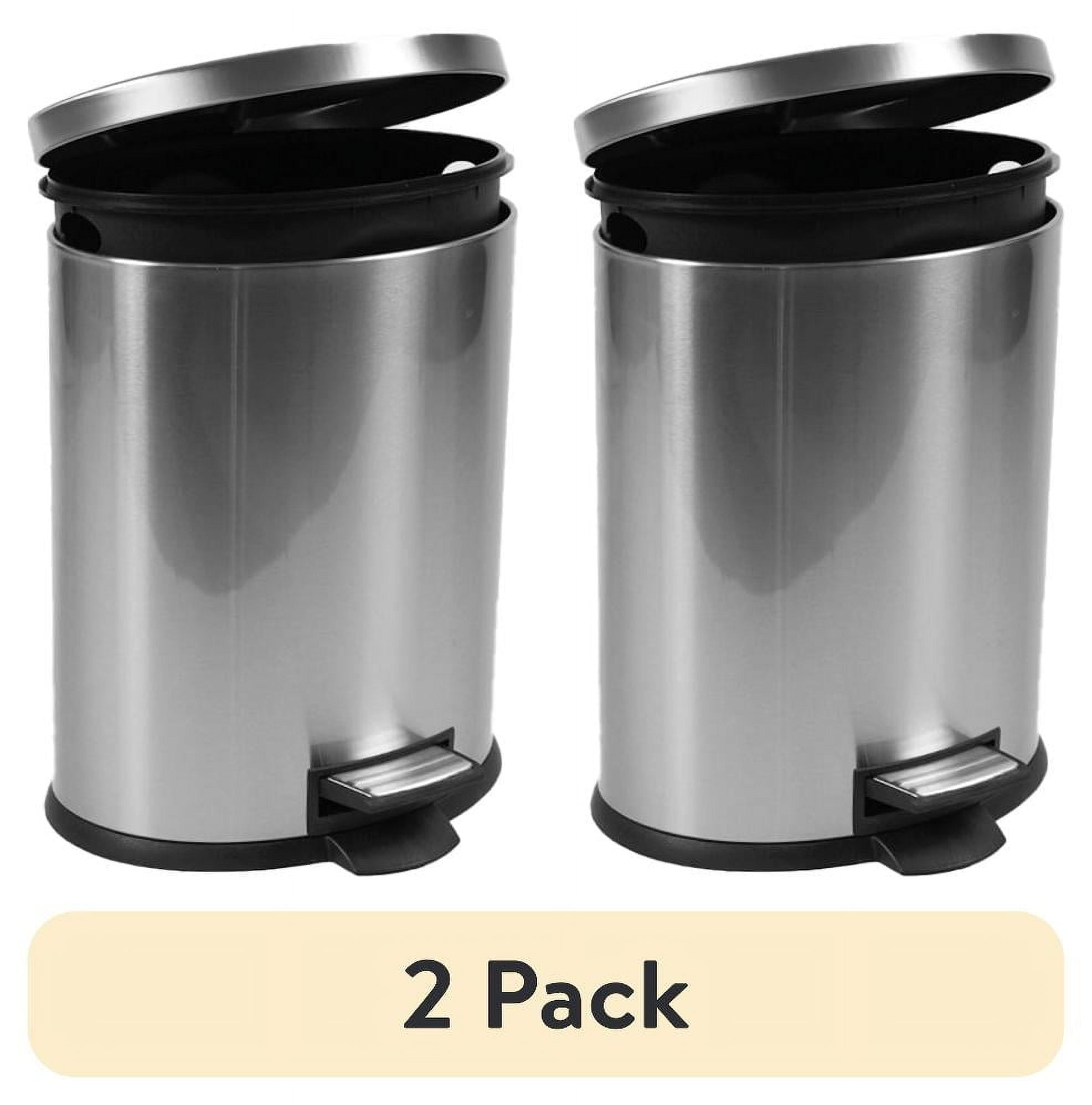 (2 pack) Better Homes & Gardens Trash Can, Stainless Steel 1.3 Gallon ...