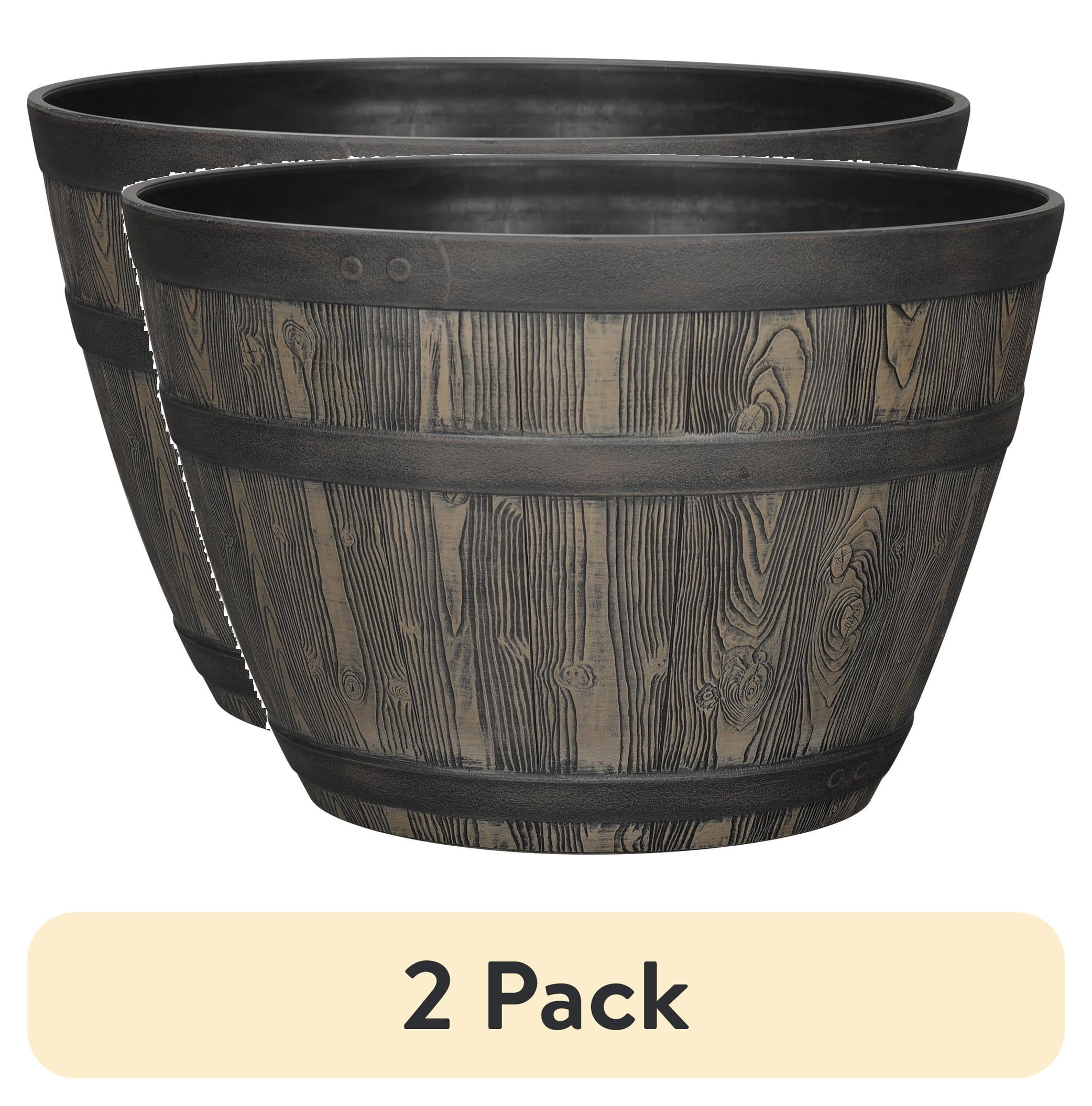(2 pack) Better Homes & Gardens Whiskey Barrel Brown Resin Planter, 19 ...