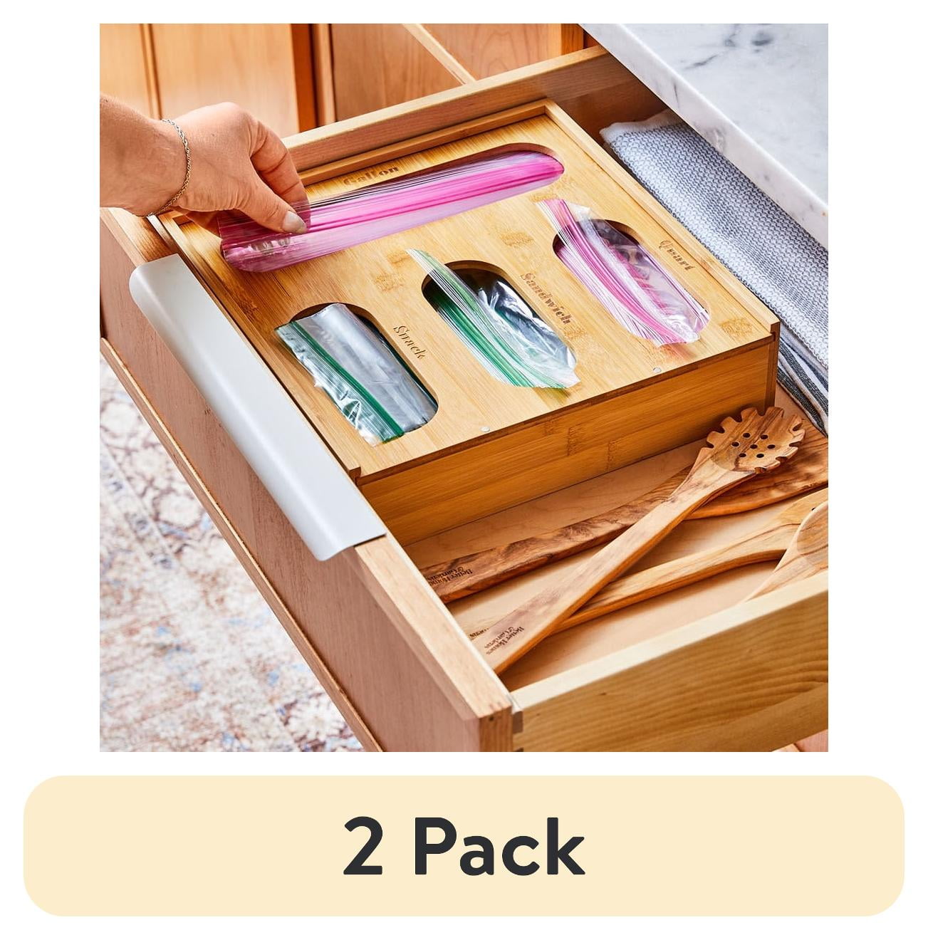 (2 pack) Better Homes and Gardens Plastic Bag Drawer Organizer, Bamboo ...