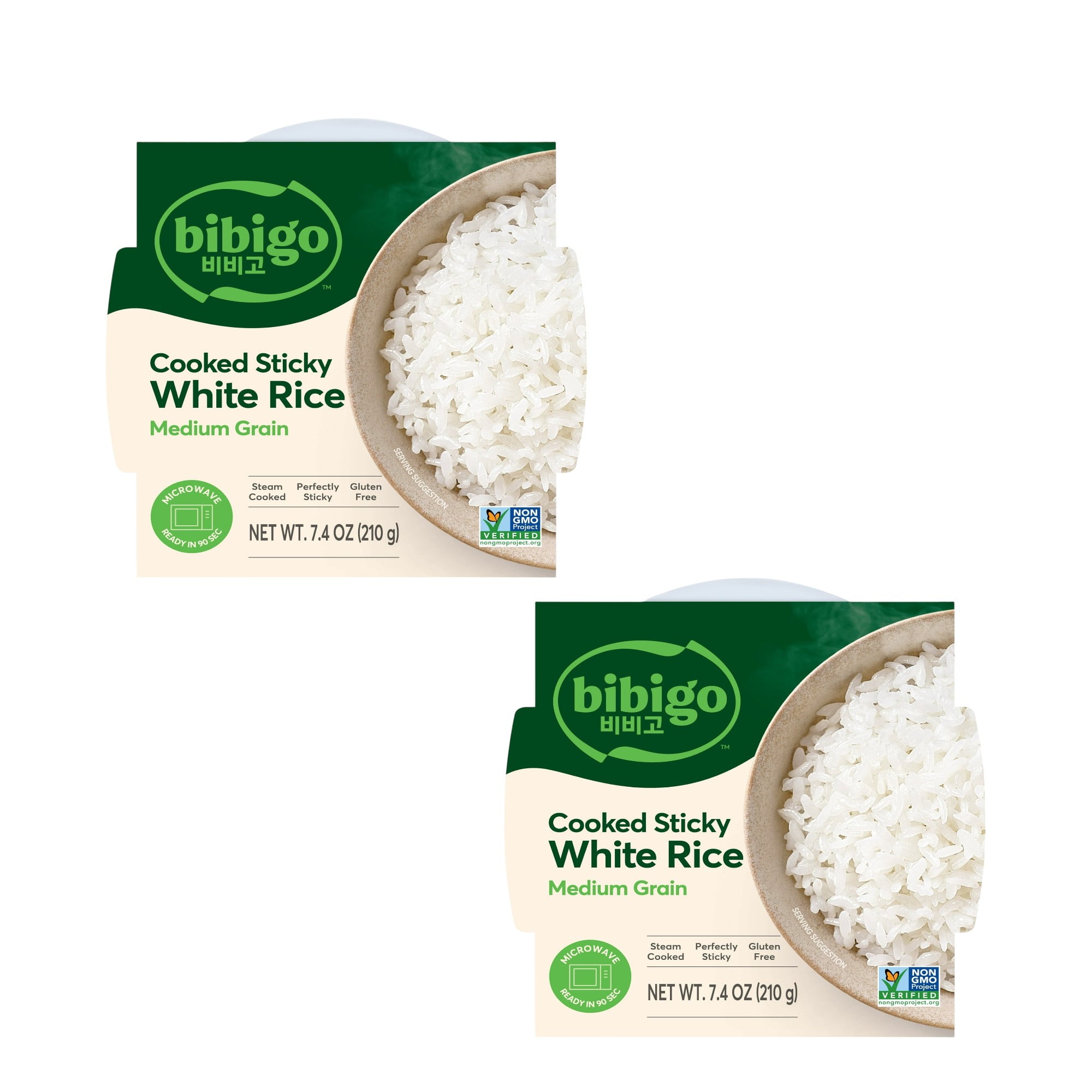 (2 pack) Bibigo Cooked Sticky White Rice, 7.41 oz - Walmart.com