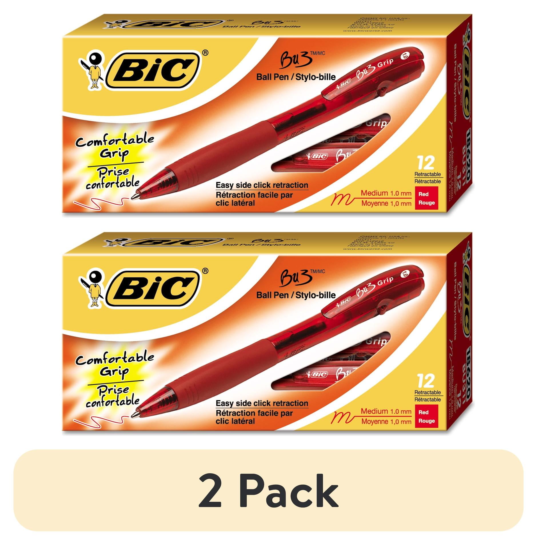 (2 pack) Bic BU3 Retractable Ballpoint Pen Bold 1.0mm Red Dozen BU311RD ...