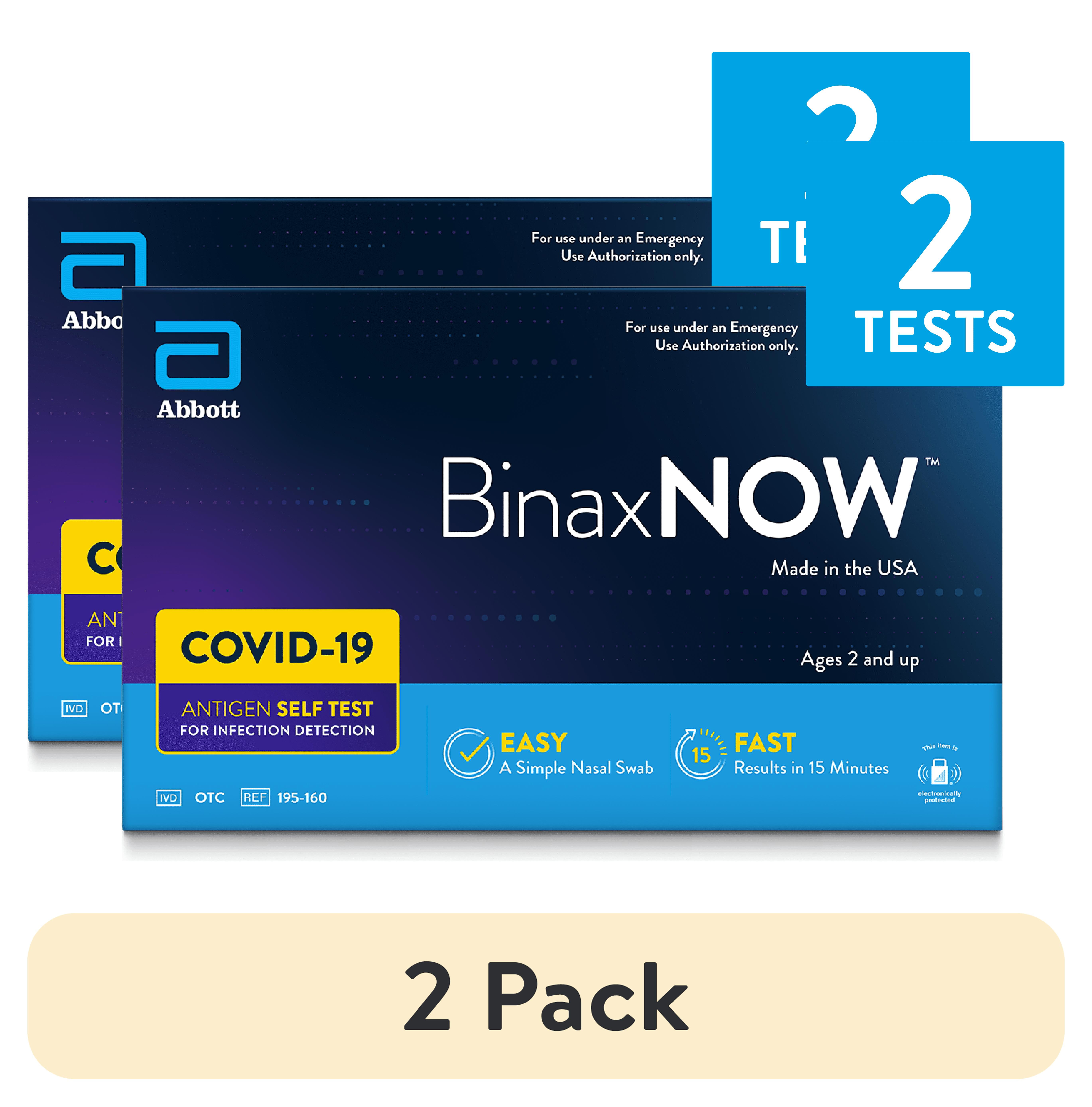 (2 pack) BinaxNOW™ COVID-19 Rapid Antigen Self-Test Kit with Reliable ...