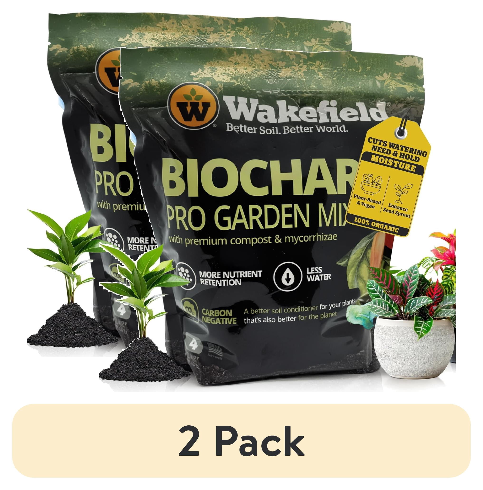 (2 pack) Biochar Pro Garden Mix Soil - 4 Quart Bag for Enhanced Plant ...