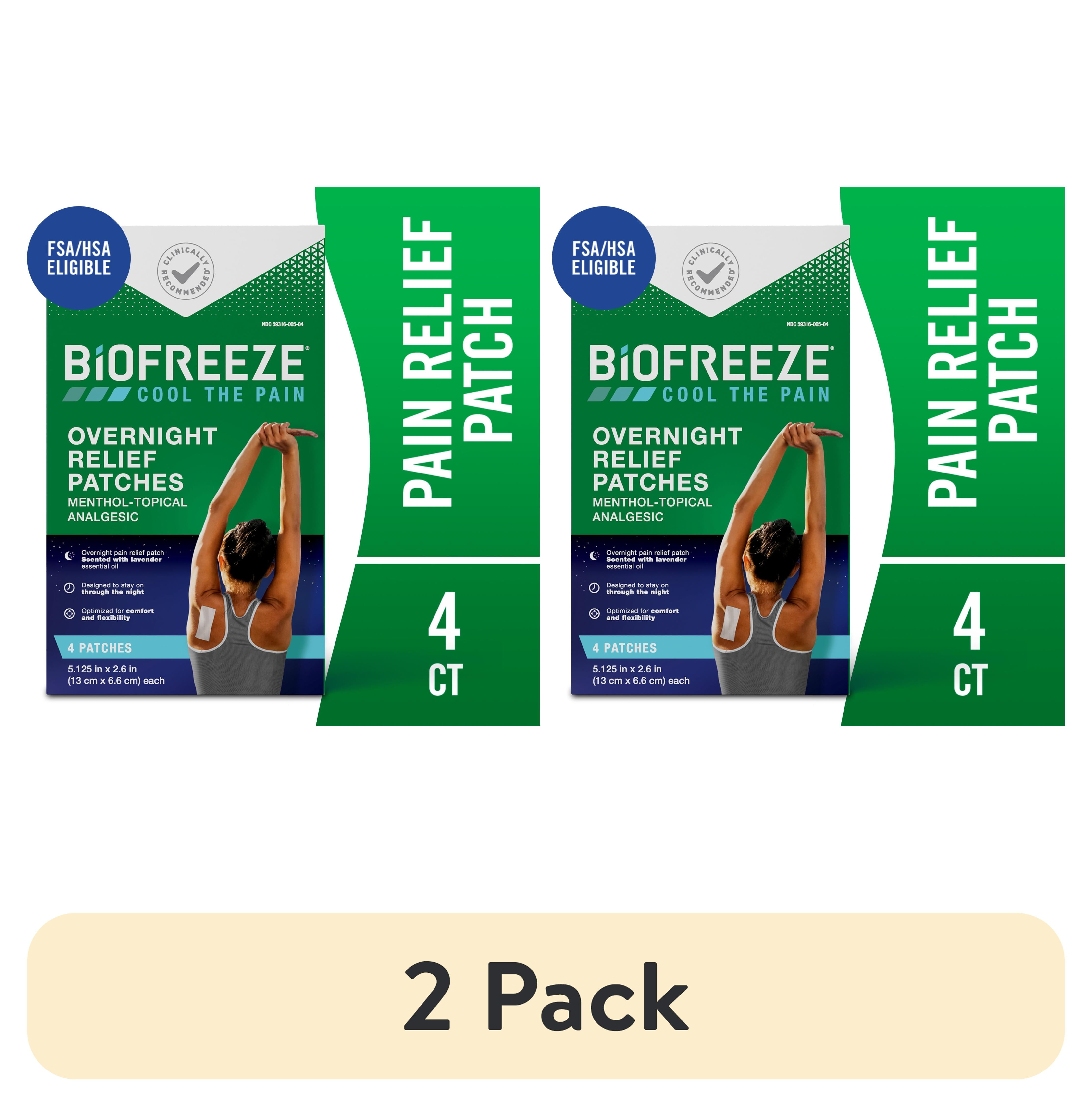 (2 pack) Biofreeze Overnight Pain Relief Patches, Back Knee Muscle ...