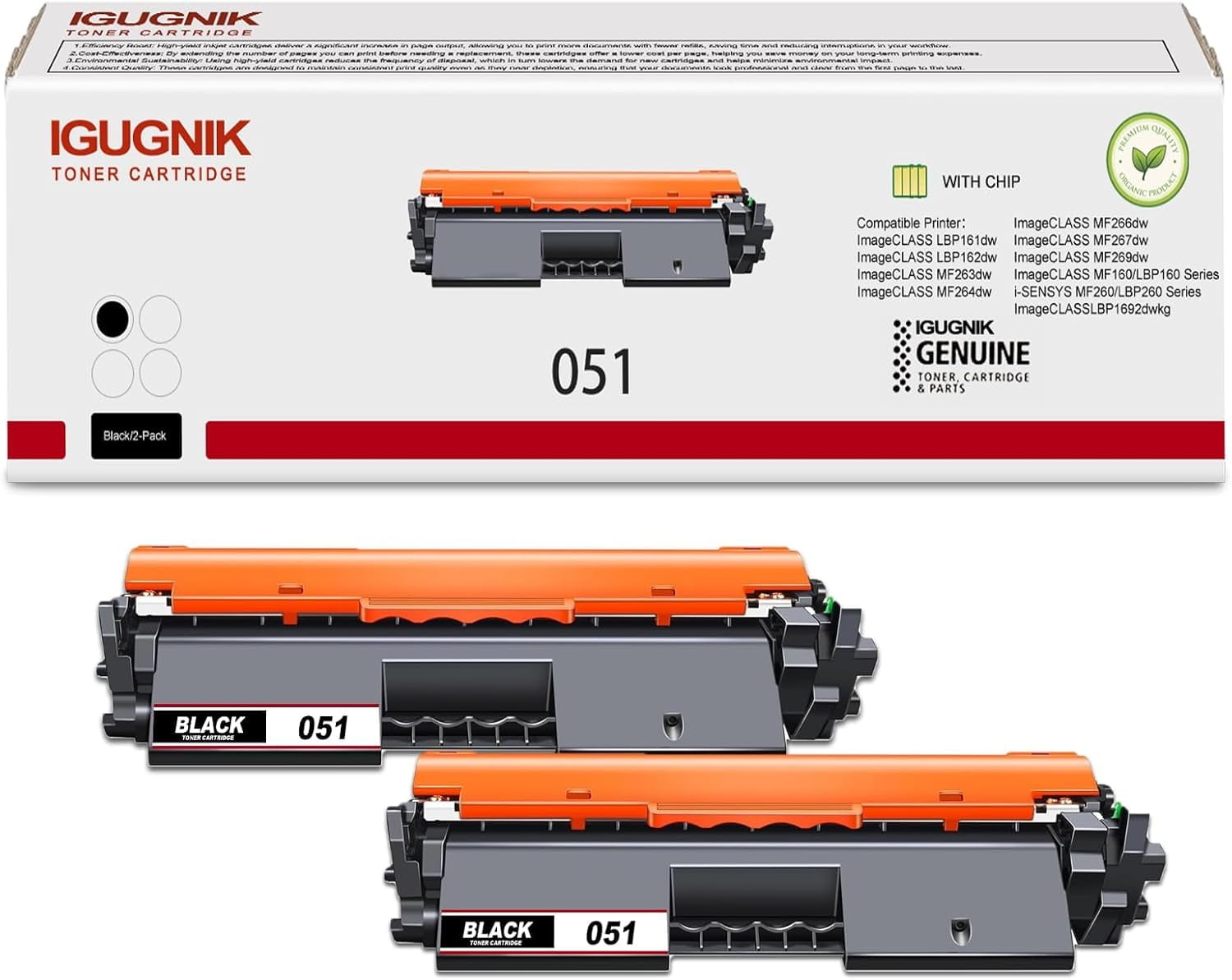 2-pack Black 051 Toner Cartridges(with chip),Replacement for Canon 051 ...