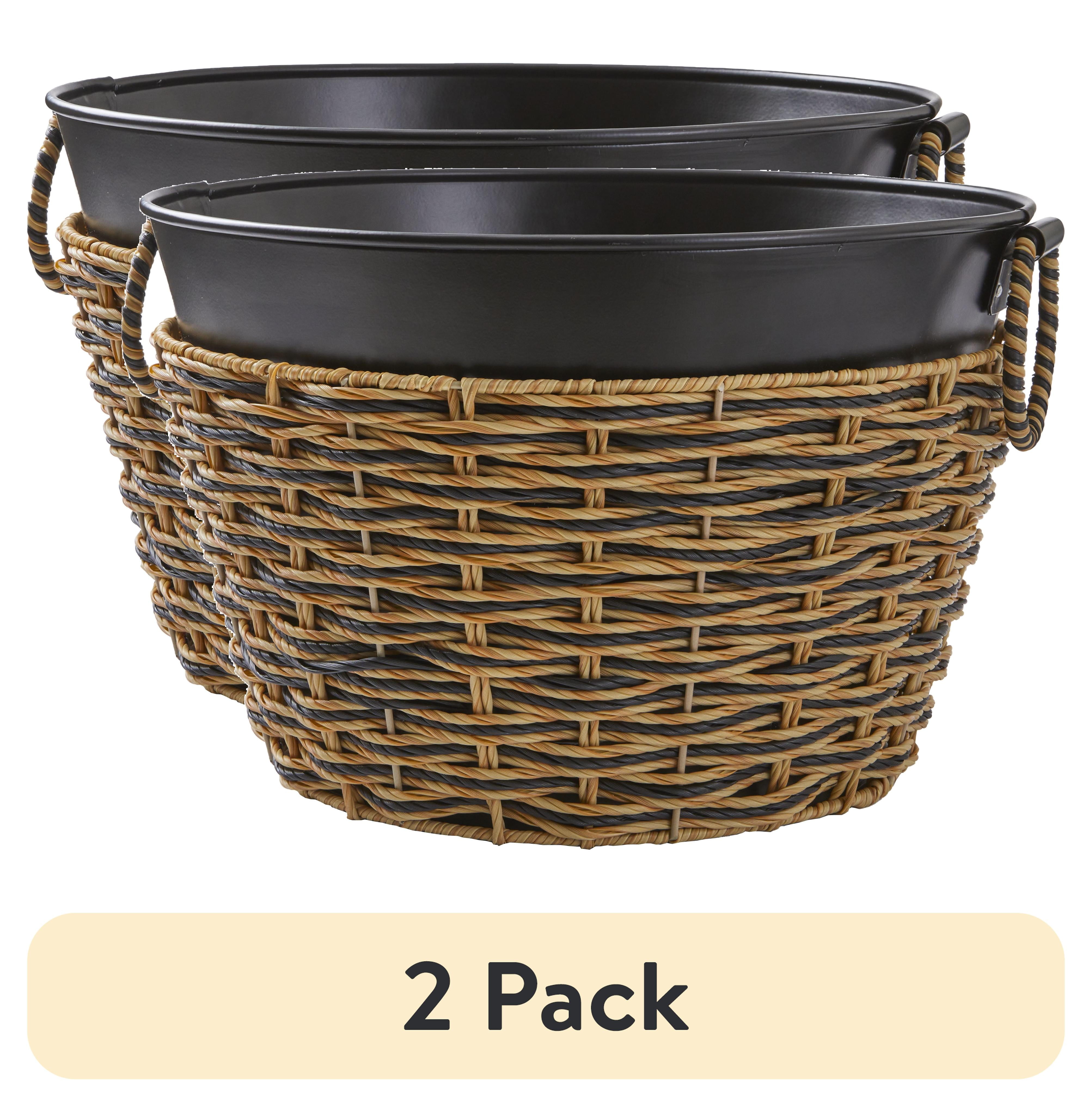 Better Homes & Gardens 2 Pack Black Galvanized Round Tub with Rattan ...