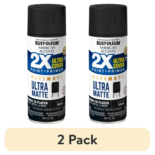 (2 pack) Black, Rust-Oleum American Accents 2X Ultra Cover Ultra Matte ...