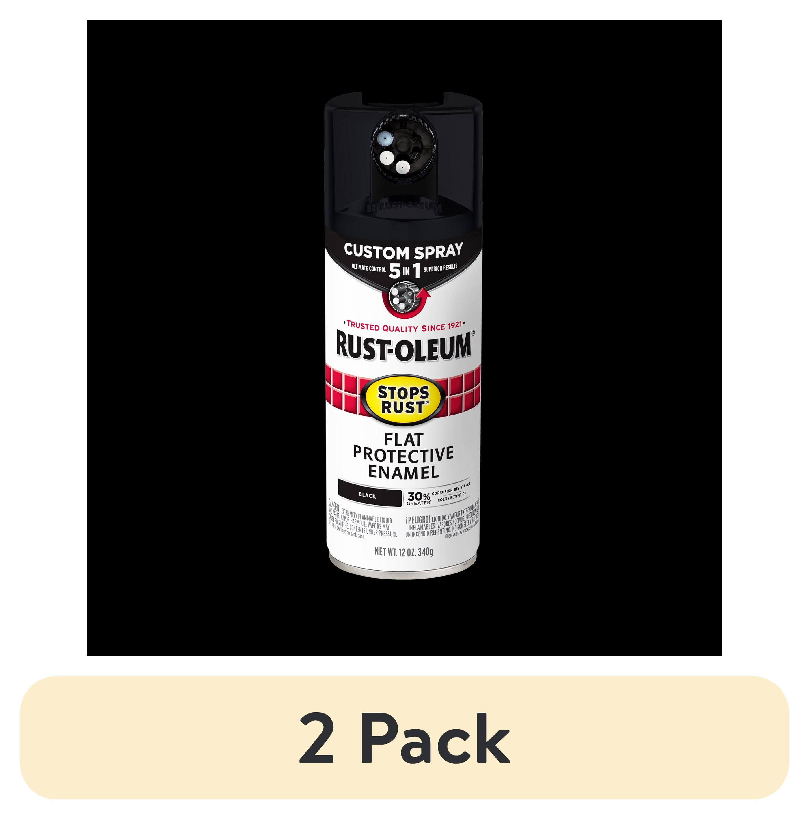 (2 pack) Black, Rust-Oleum Stops Rust Custom Sprays 5 in 1 Flat Spray ...