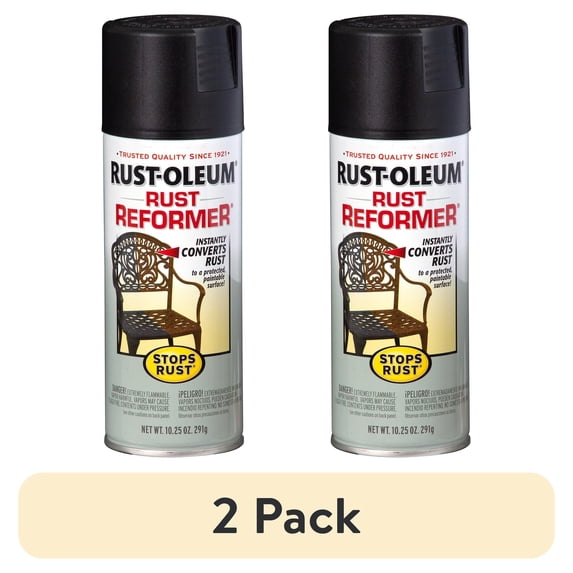 (2 pack) Black, Rust-Oleum Stops Rust, Rust Reformer Flat Spray Paint ...