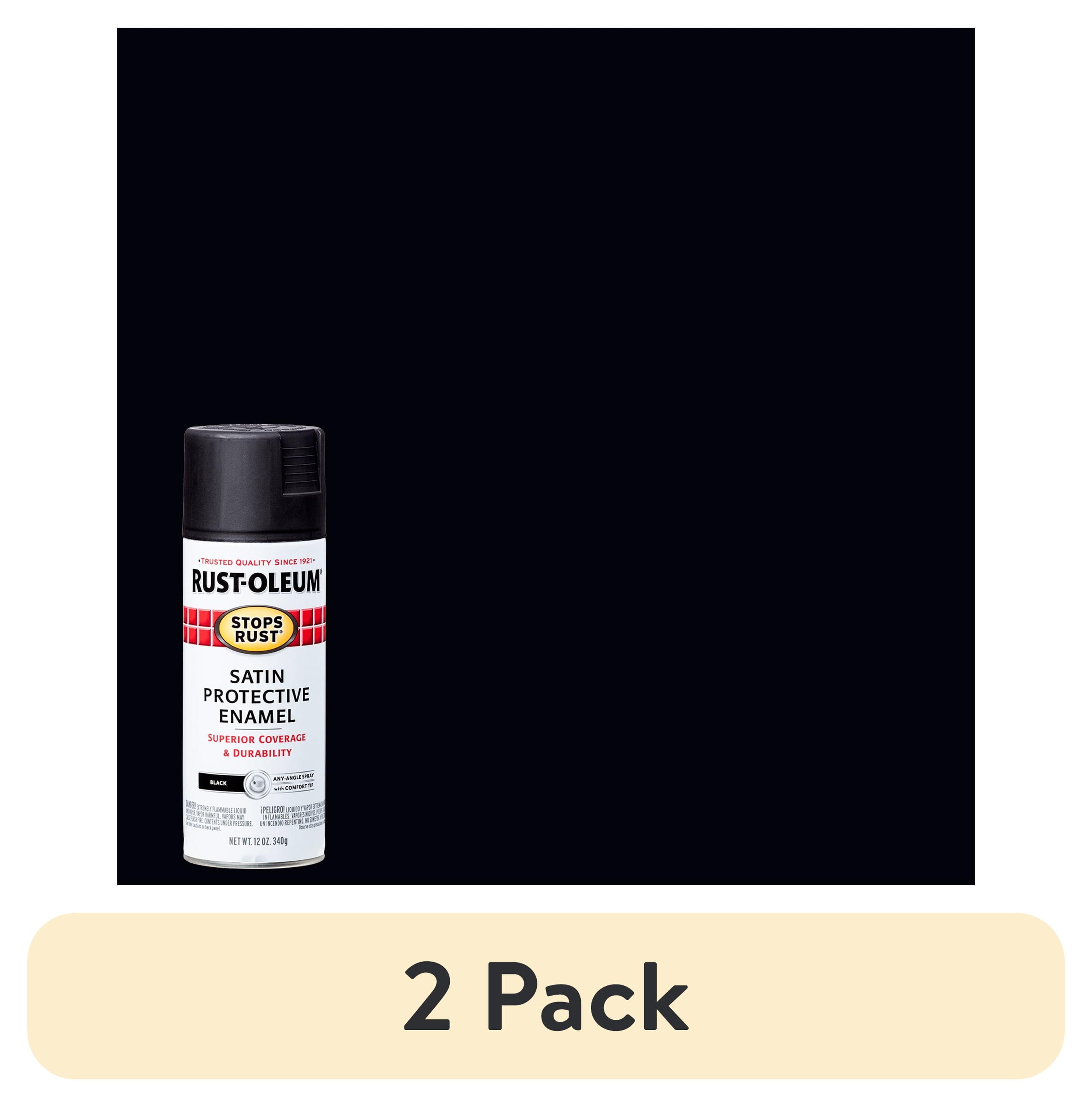 (2 pack) Black, Rust-Oleum Stops Rust Satin Protective Enamel Spray ...