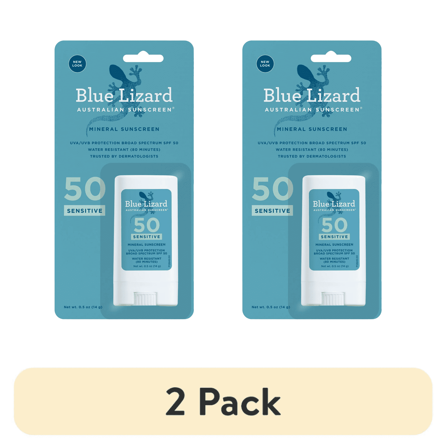 (2 pack) Blue Lizard Sensitive Mineral SPF 50 Sunscreen Stick, Zinc ...