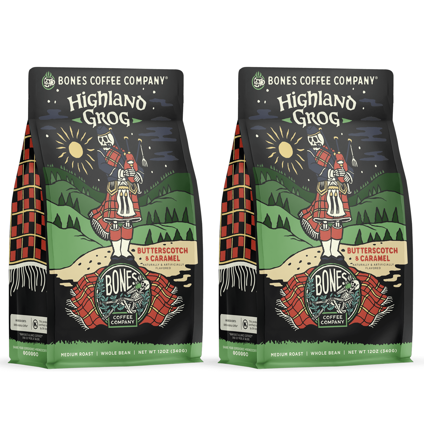 (2 pack) Bones Coffee Company Highland Grog Whole Coffee Beans ...