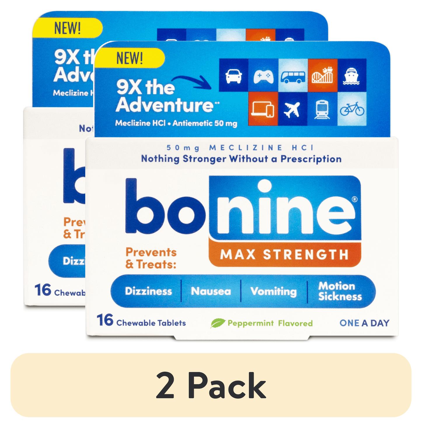 (2 pack) Bonine Max Strength Motion Sickness & Nausea Relief, Chewable ...