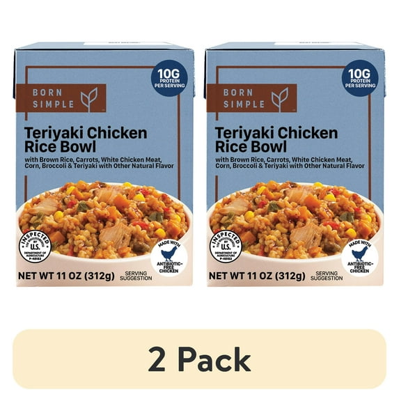 (2 pack) Born Simple Teriyaki Chicken Rice Bowl, 11 oz Shelf-Stable Box ...