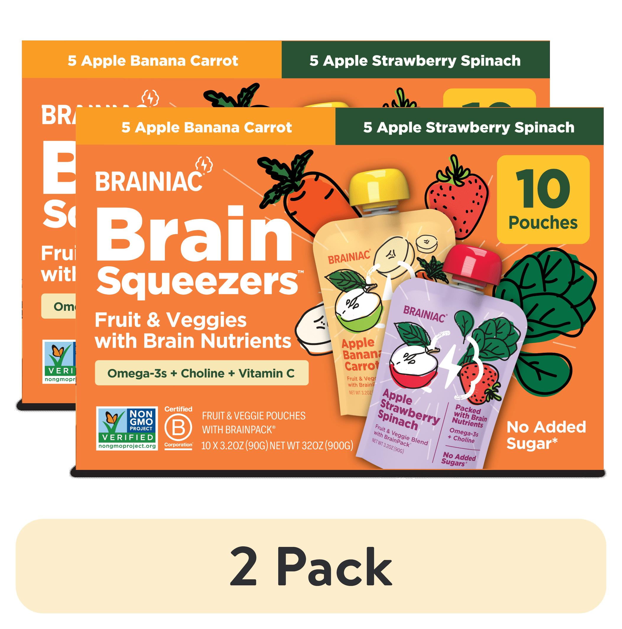 (2 pack) Brain Squeezers Fruit and Veggie Pouches with BrainPack, No ...