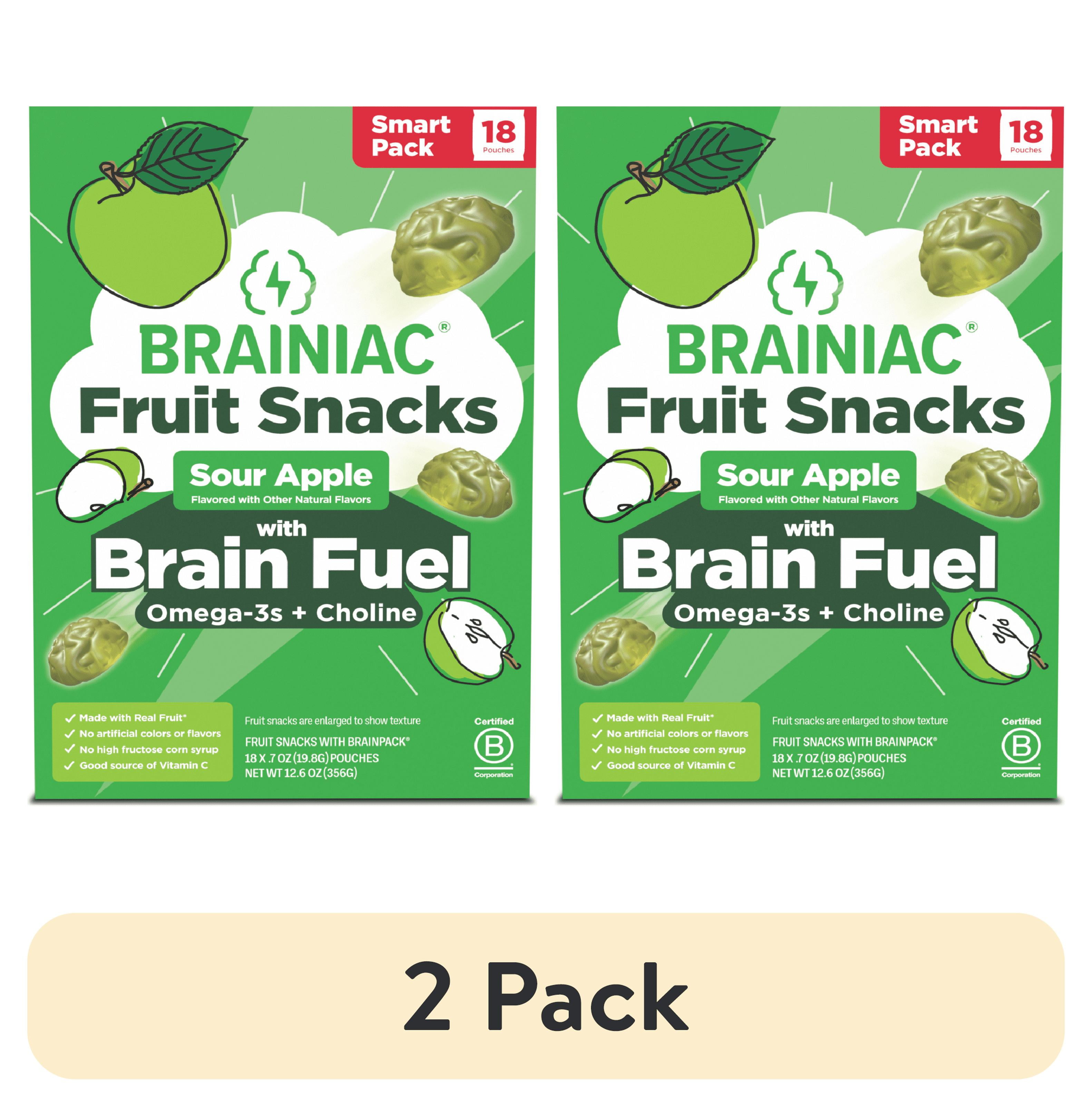 (2 pack) Brainiac Fruit Snacks with BrainPack, Sour Apple Flavor, 18ct ...