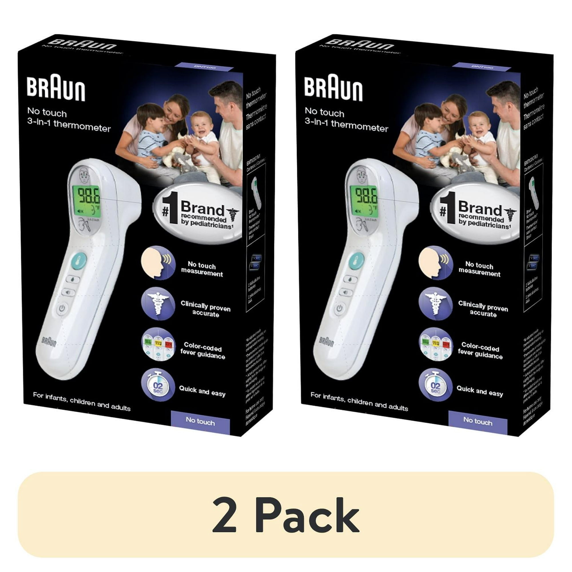 (2 pack) Braun No Touch 3-in-1 Digital Thermometer, Suitable for All Ages, BNT100US, White ...