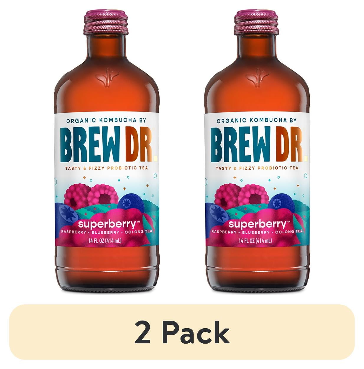 (2 pack) Brew Dr. Kombucha, Superberry - Organic Kombucha - 14 oz ...