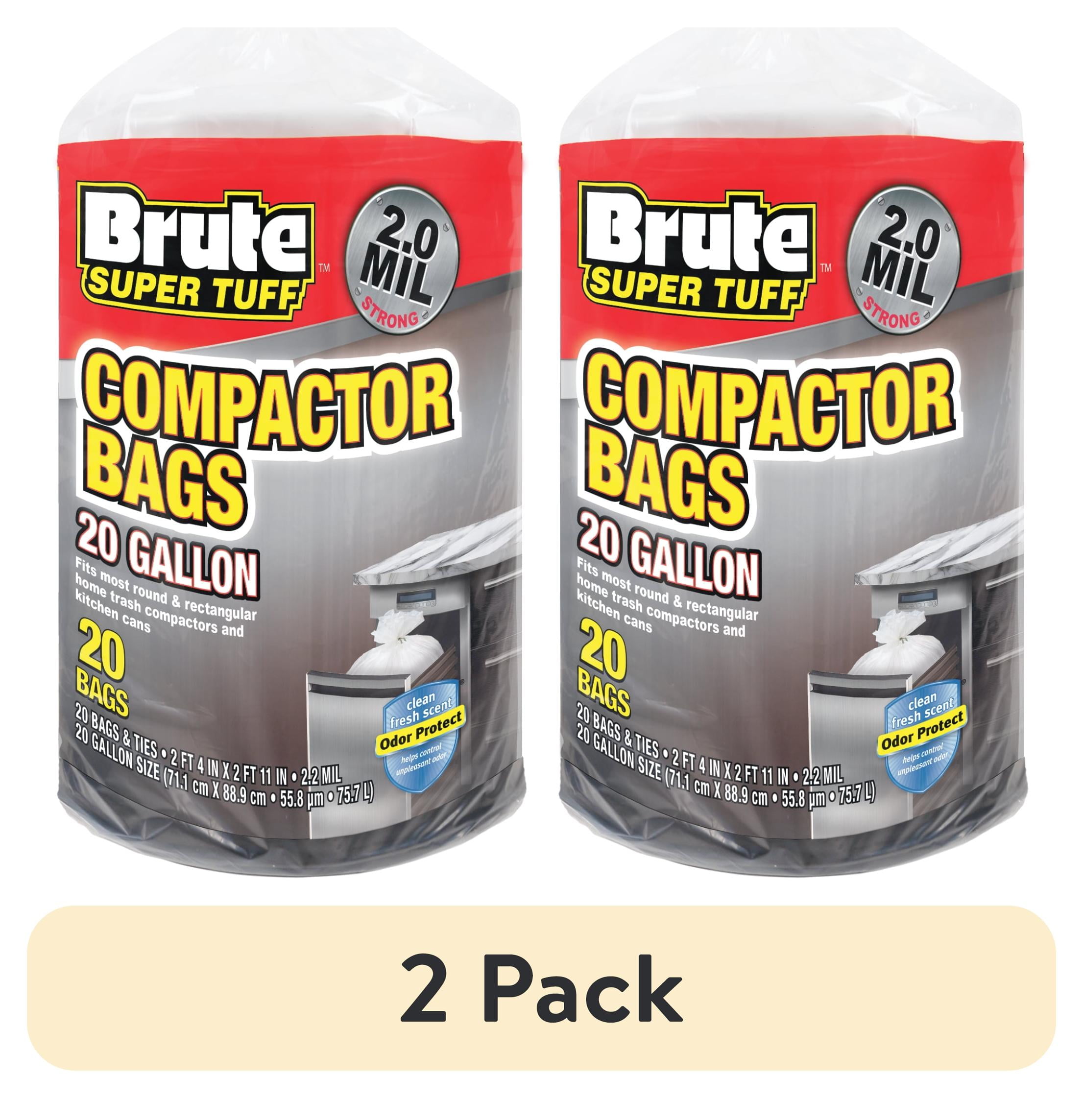 (2 pack) Brute Super Tuff® Compactor Trash Bags, 20 Gallon, 20 Bags ...