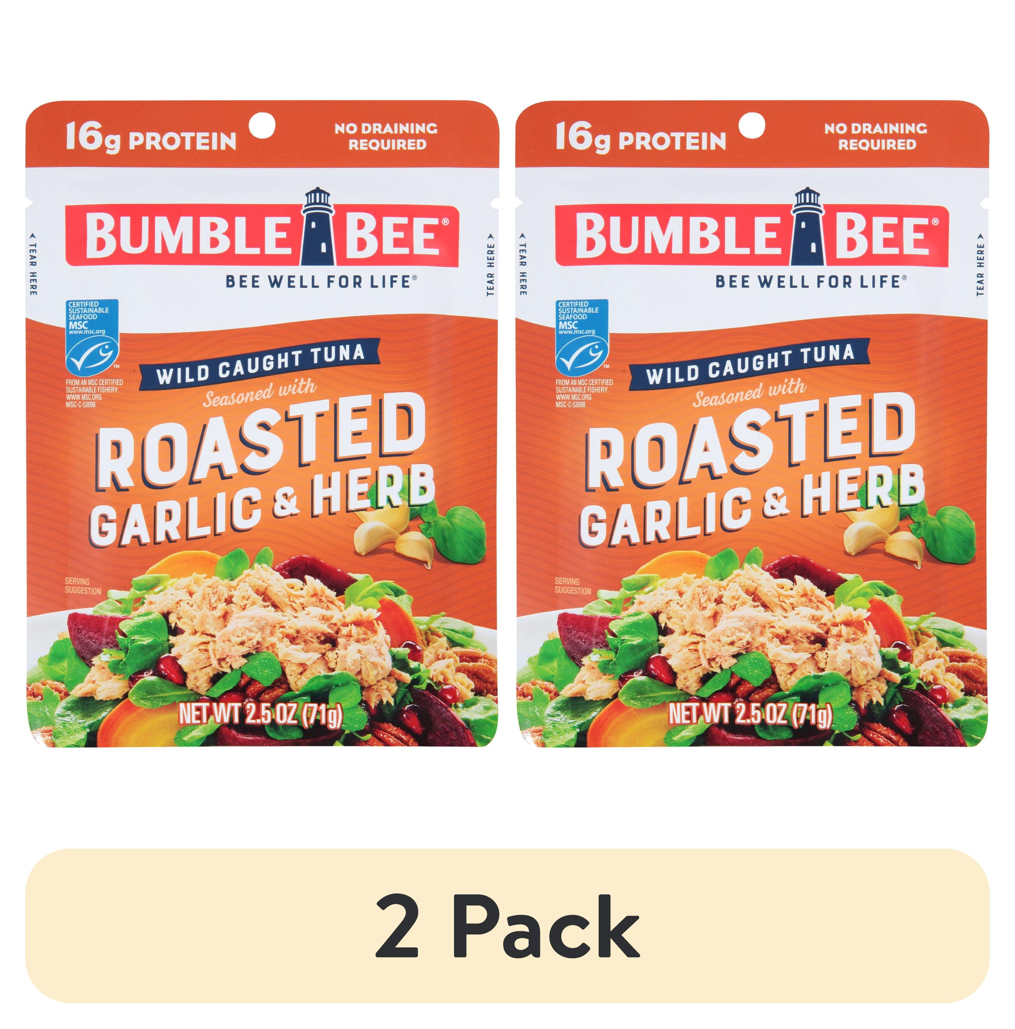 (2 pack) Bumble Bee Roasted Garlic & Herb Seasoned Light Tuna, Wild Caught, Gluten Free, 16g ...