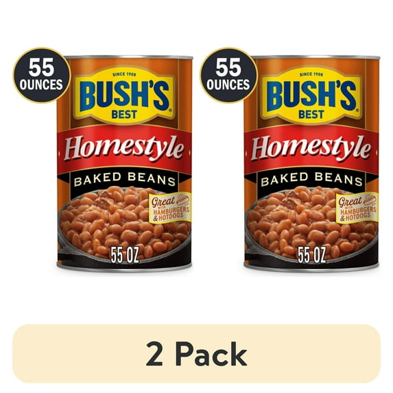 (2 pack) Bush's Homestyle Baked Beans, Canned Beans, 55 oz Can ...