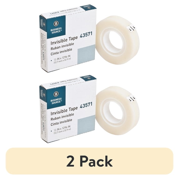 (2 pack) Business Source 1/2" Invisible Tape Refill Roll, Clear, 1 ...