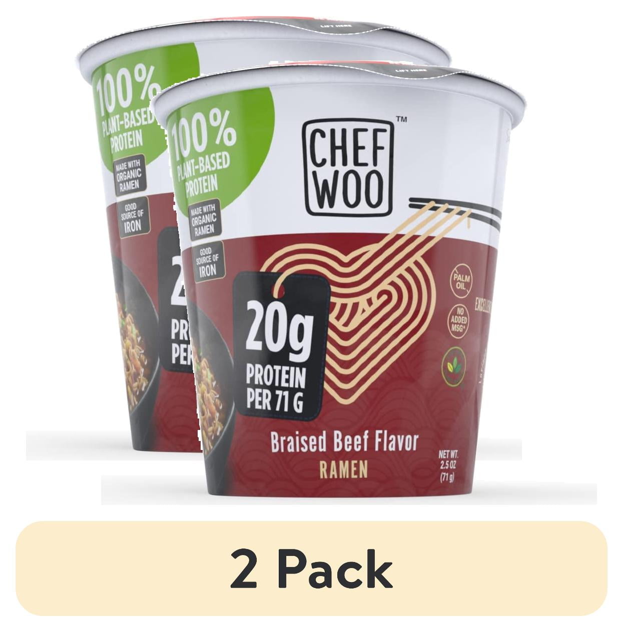 (2 pack) CHEF WOO Braised Beef Ramen, High Protein Noodles, 20g of ...