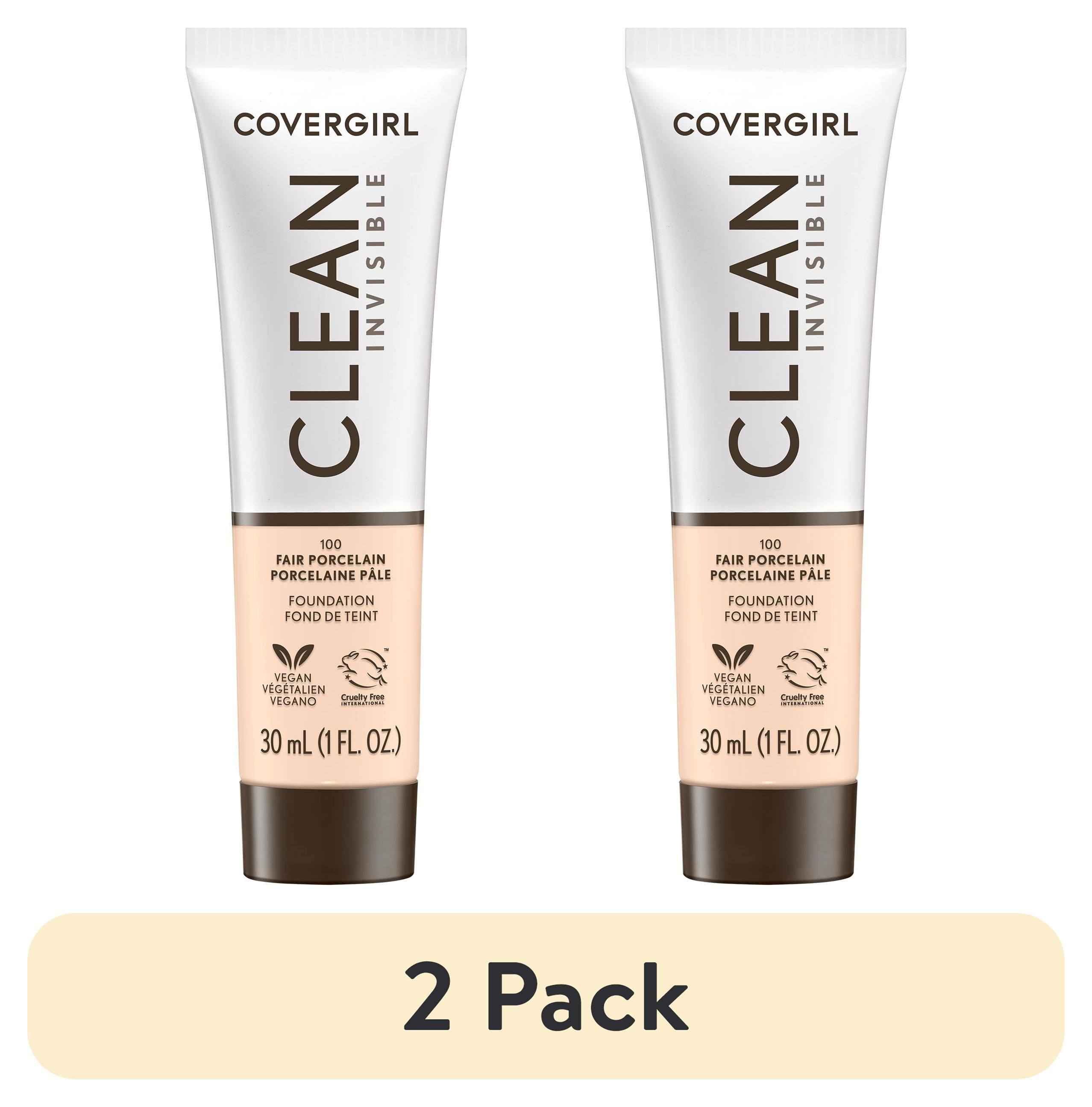 (2 pack) COVERGIRL Clean Invisible Liquid Foundation, 100 Fair ...