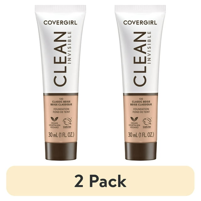 (2 pack) COVERGIRL Clean Invisible Liquid Foundation, 130 Classic Beige ...