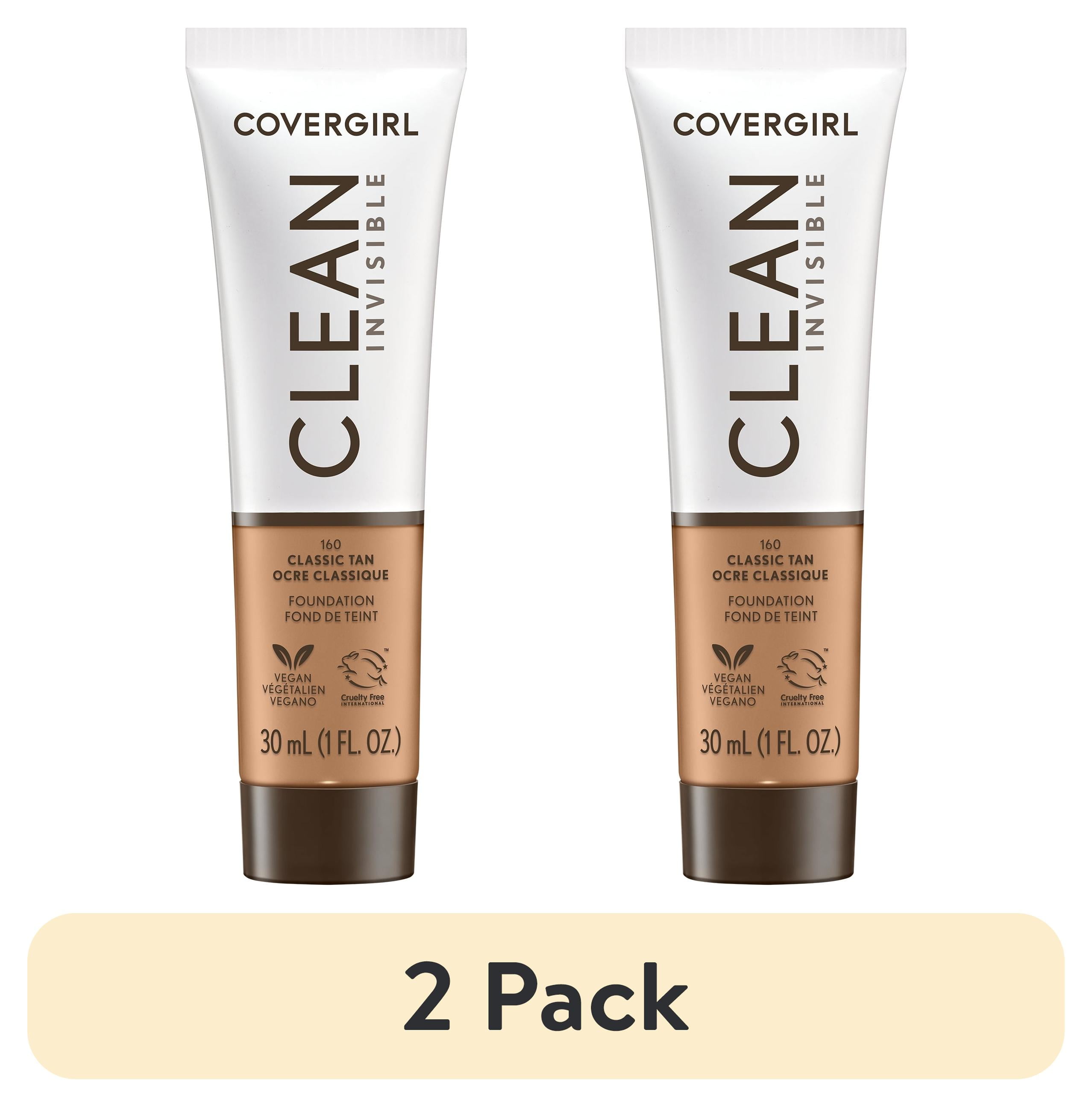 (2 pack) COVERGIRL Clean Invisible Liquid Foundation, 160 Classic Tan, 1.0 fl oz - Walmart.com