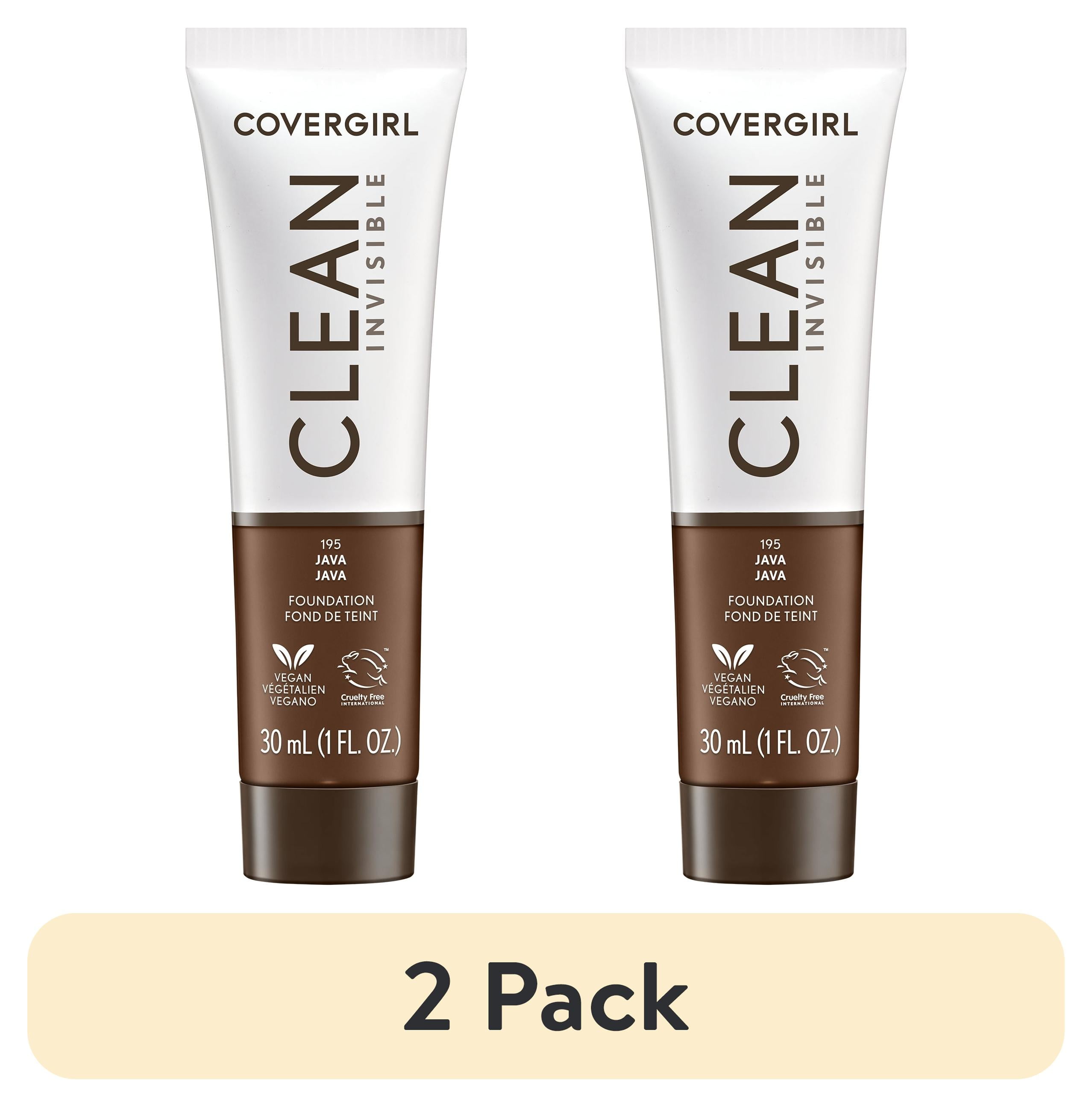 (2 pack) COVERGIRL Clean Invisible Liquid Foundation, 195 Java, 1.0 fl ...
