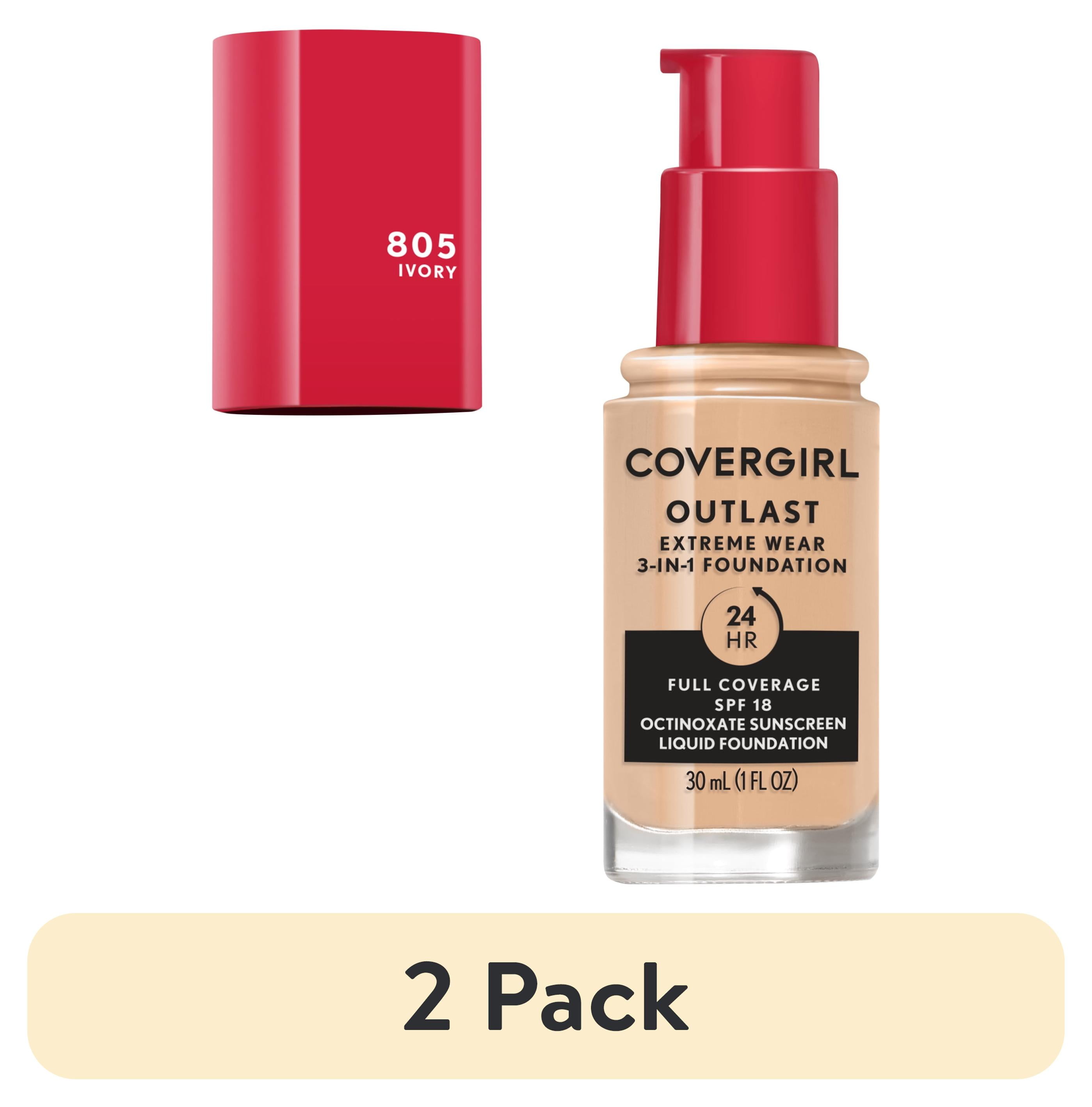 (2 pack) COVERGIRL Outlast Extreme Wear Foundation SPF18, 805 Ivory, 1 ...