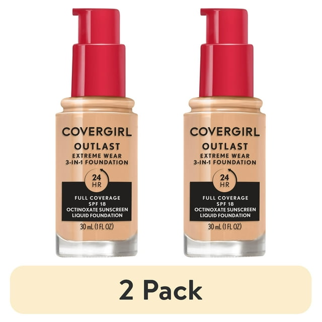 (2 pack) COVERGIRL Outlast Extreme Wear Foundation SPF18, 825 Buff ...