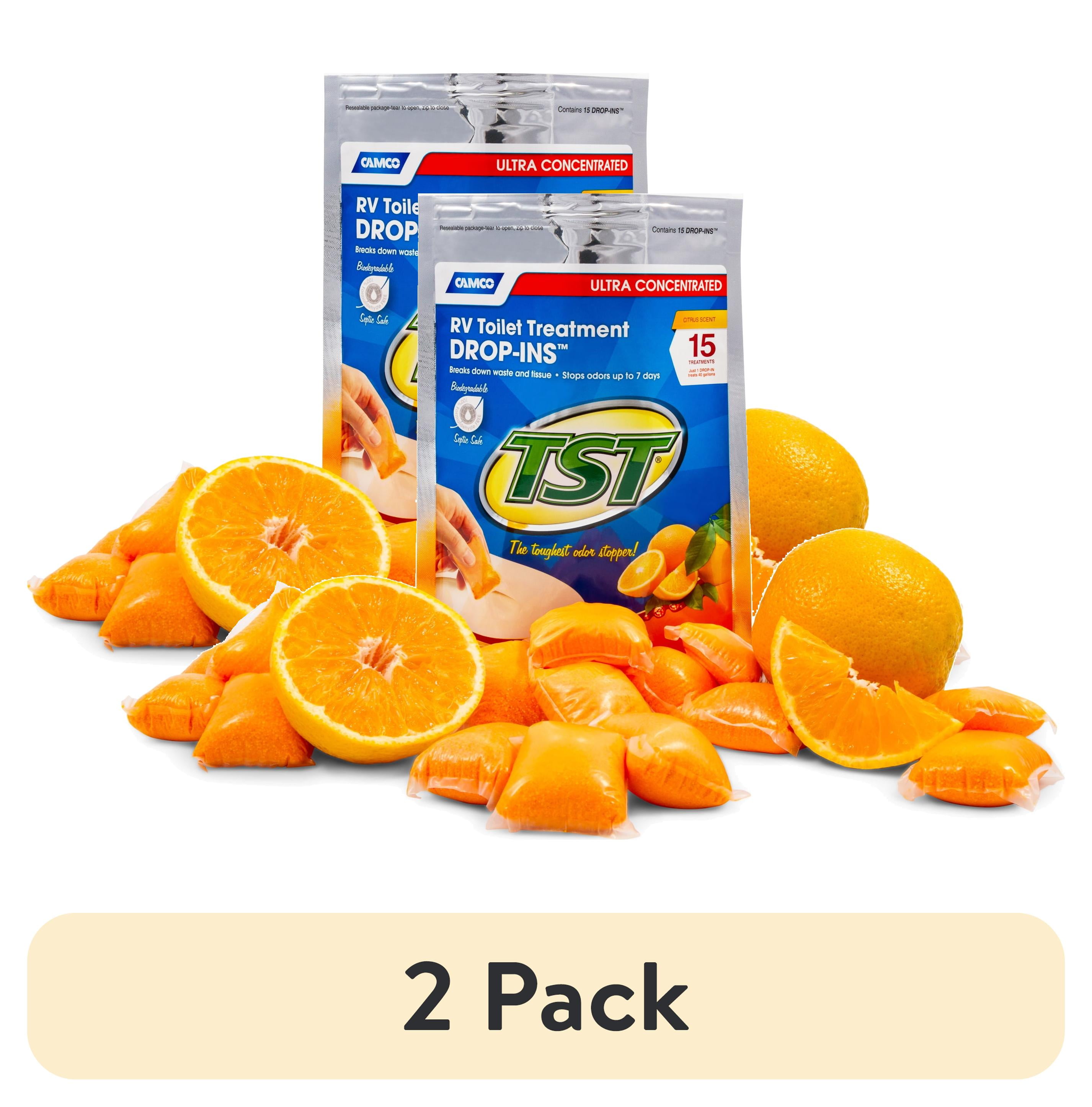 (2 pack) Camco TST RV Toilet Treatment Drop-ins, Orange Citrus Scent ...