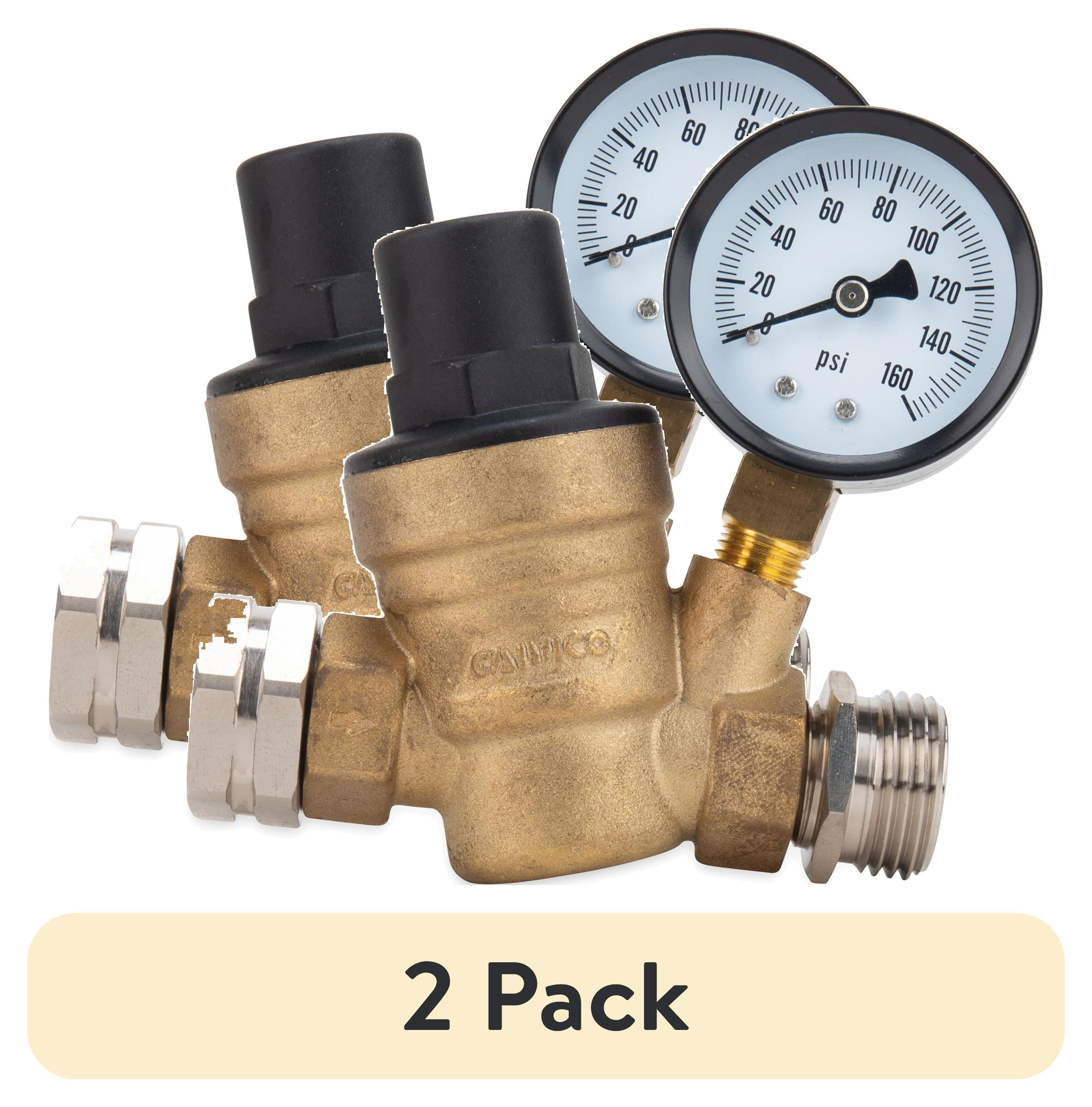 (2 pack) Camco RV Adjustable Brass Water Pressure Regulator (40058 ...