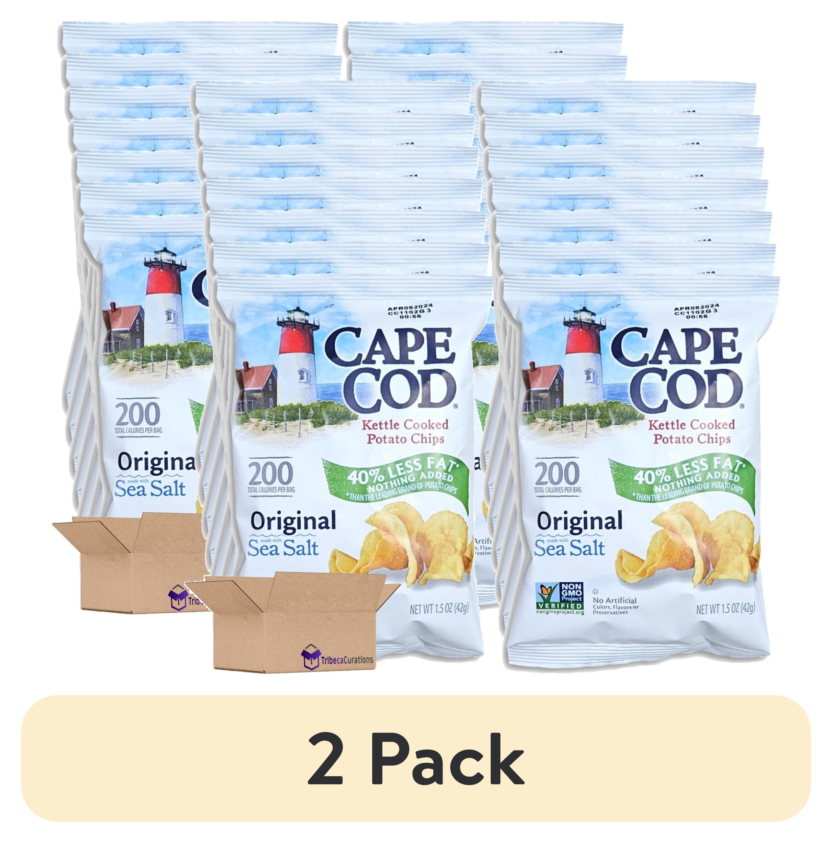 (2 pack) Cape Cod 40% Less Fat Kettle Cooked Potato Chips Value Pack Original Sea Salt | 1.5 ...