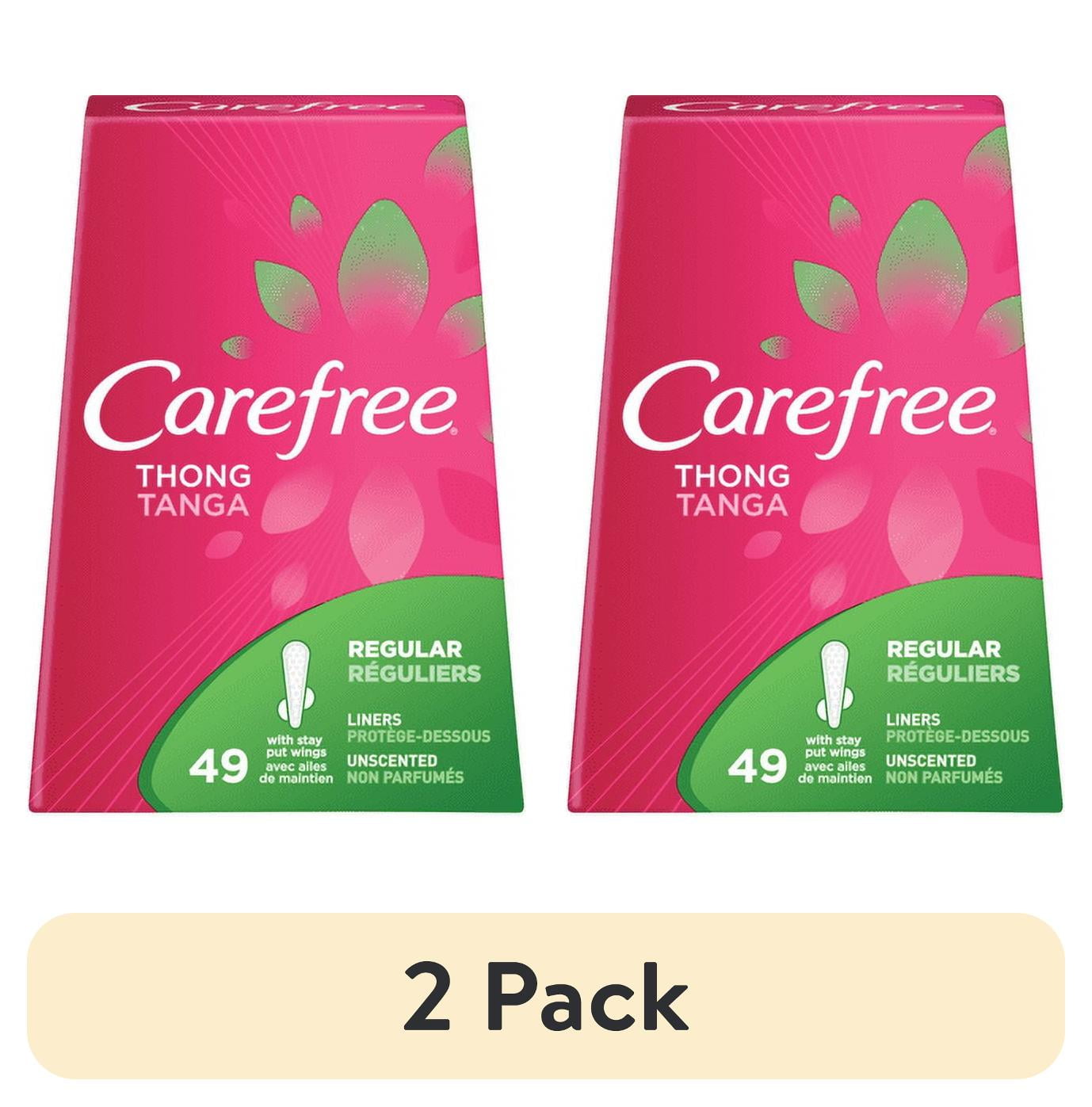 (2 pack) Carefree Pantiliners for Thongs with Stay Put Wings Unscented ...