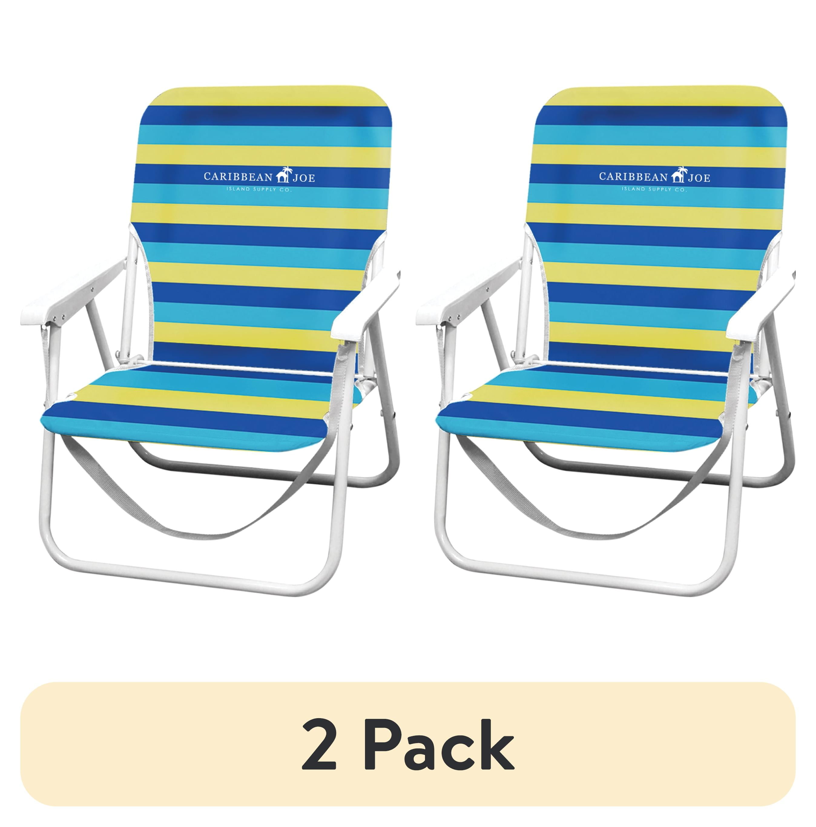 (2 pack) Caribbean Joe Folding Beach Chair - Blue Yellow Stripes ...