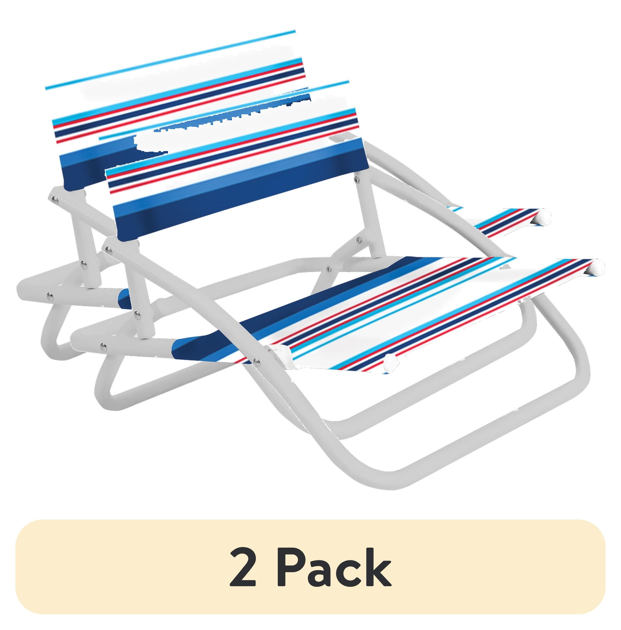 (2 pack) Caribbean Joe One Position Folding Beach Chair, Lightweight ...