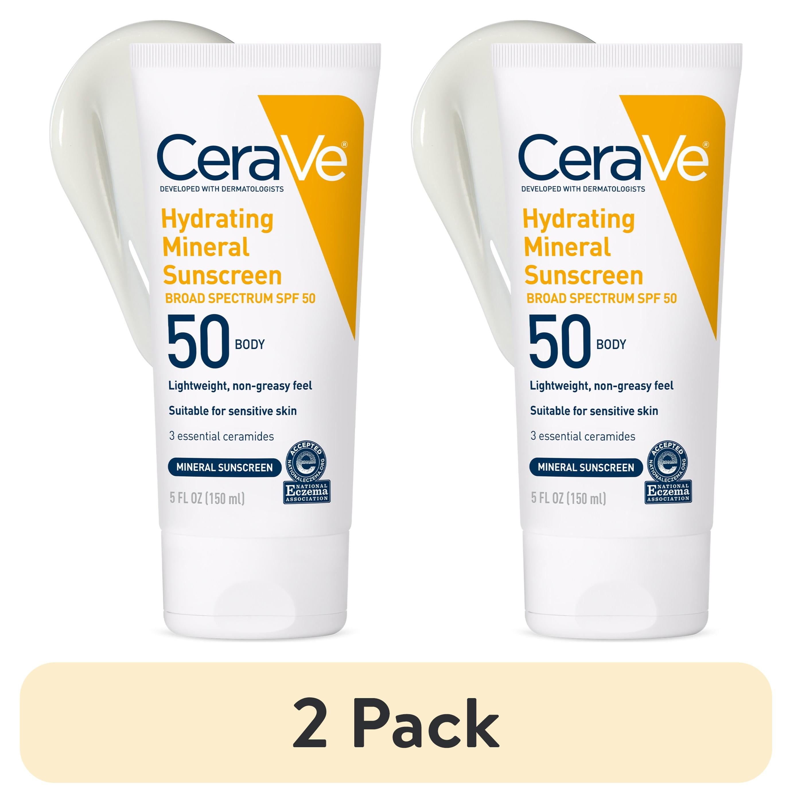 (2 pack) CeraVe Hydrating Mineral Sunscreen SPF 50 for Sensitive Skin ...